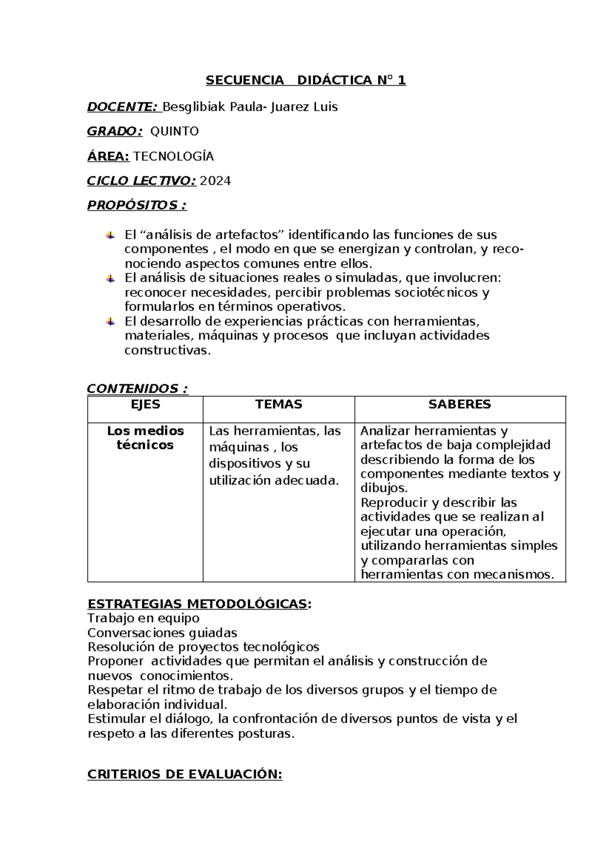 Secuencia Didáctica Tecnología 5to Análisis De Herramientas Y