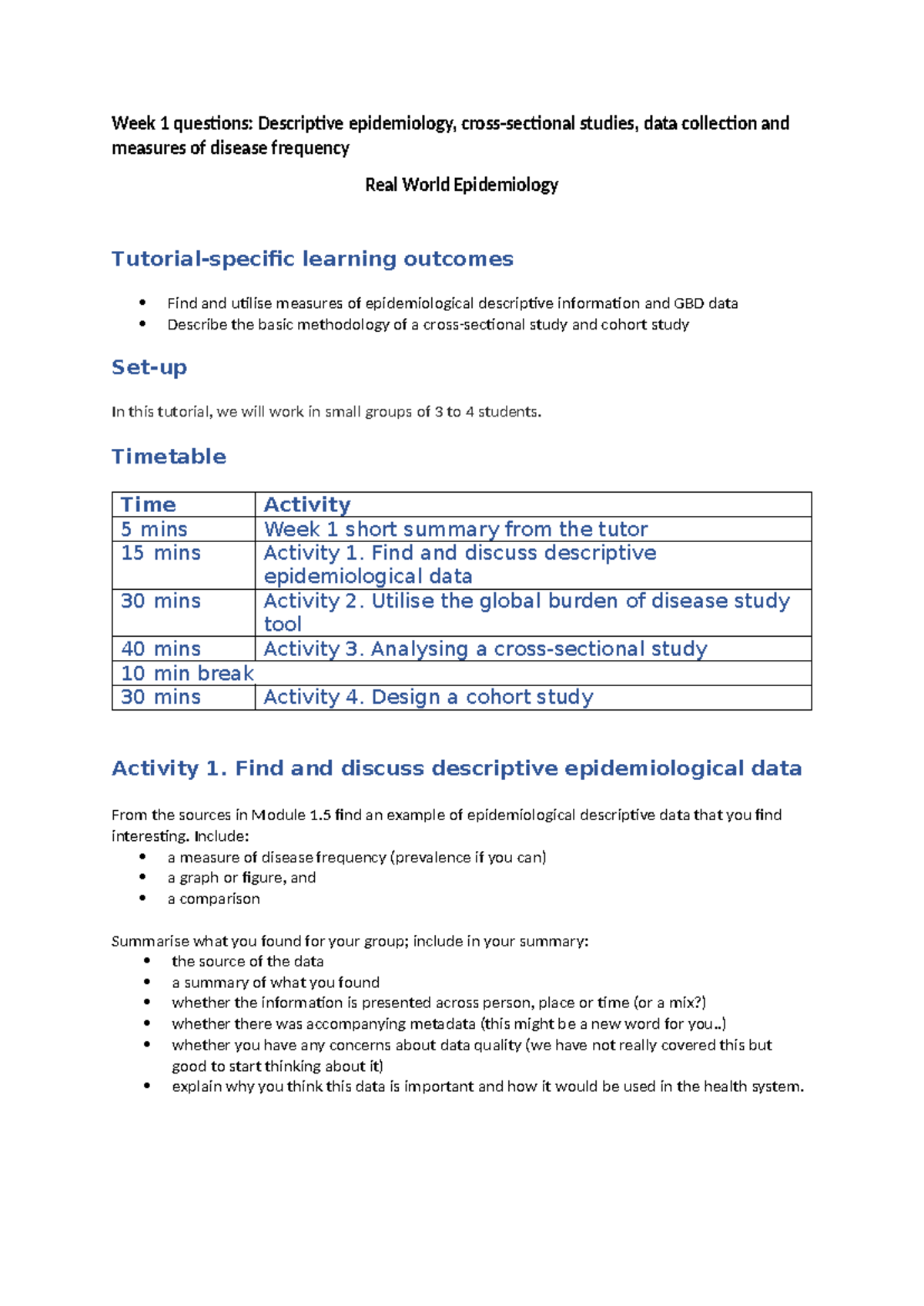 Week 1 Tutorial Questions: Descriptive Epidemiology & Vaping Study ...