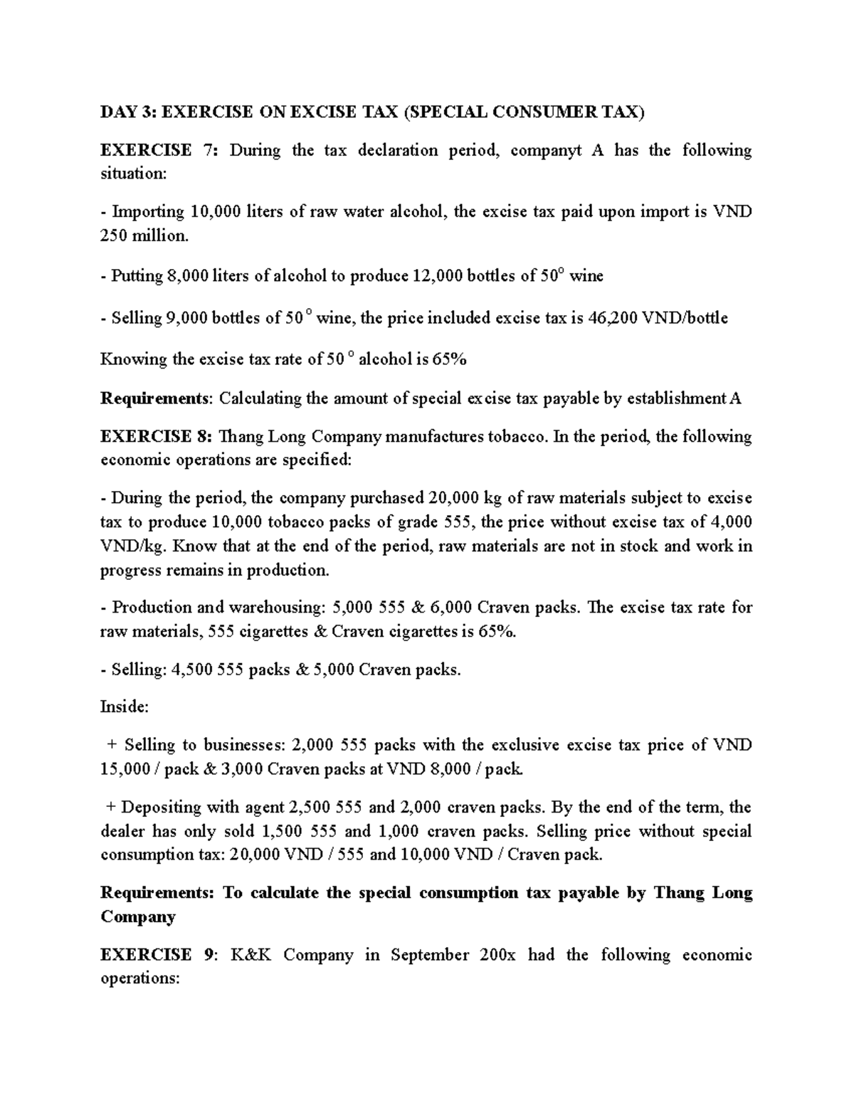 Lesson 3 Excise TAX - ddddddd - DAY 3: EXERCISE ON EXCISE TAX (SPECIAL ...