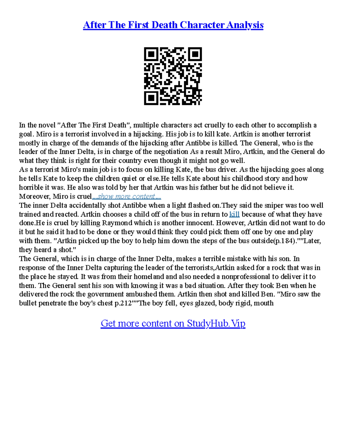 After The First Death Essay - After The First Death Character Analysis ...