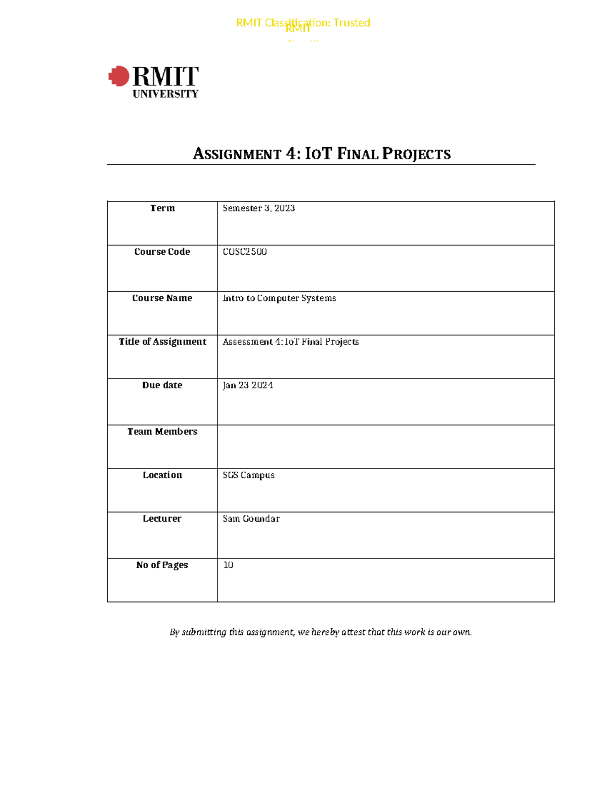 Assignment 3 Jan 2024 Report Template 1 - RMIT Classifi ASSIGNMENT 4 ...