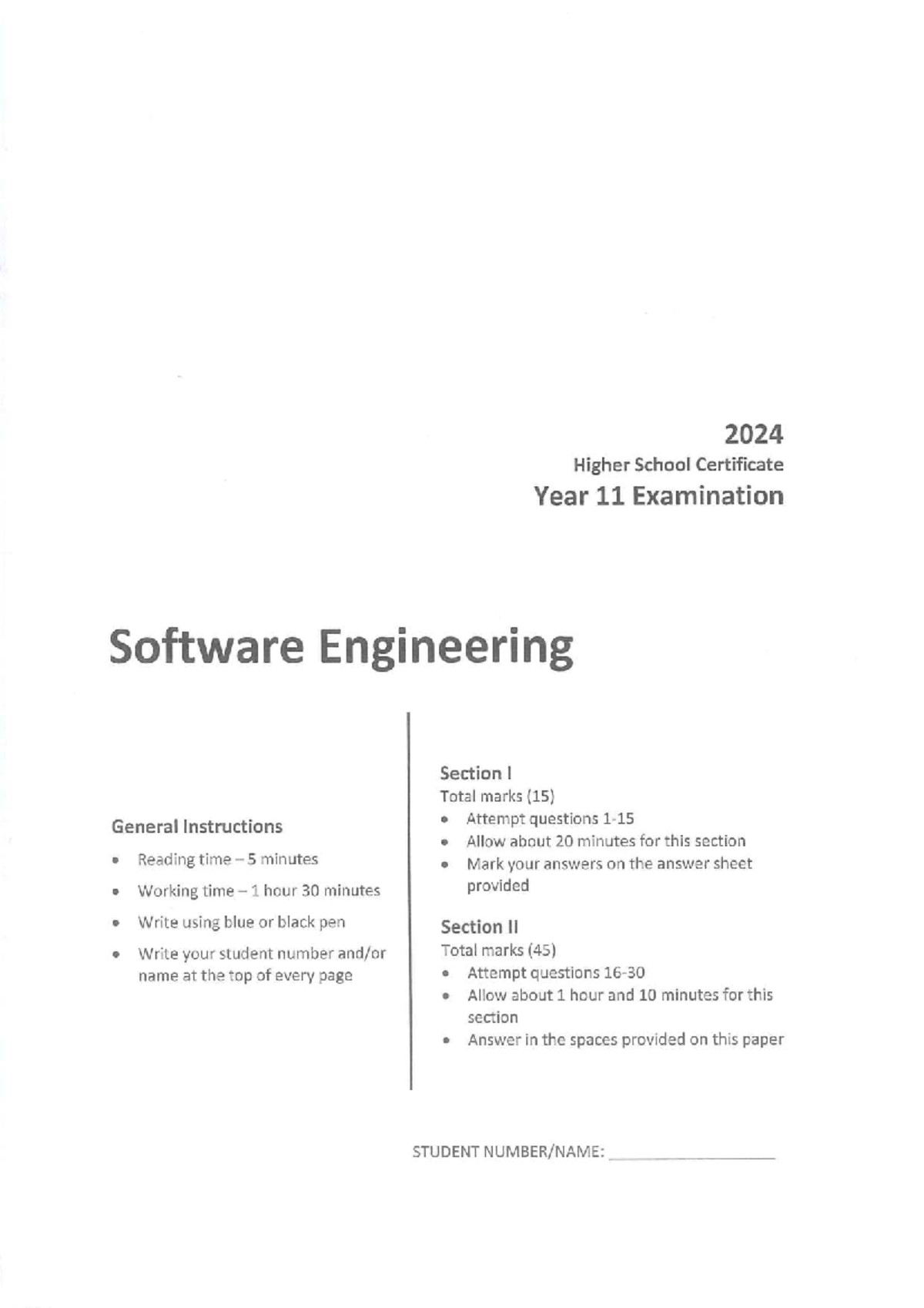 2024 Year 11 Software Engineering Final Exam Guide - Studocu