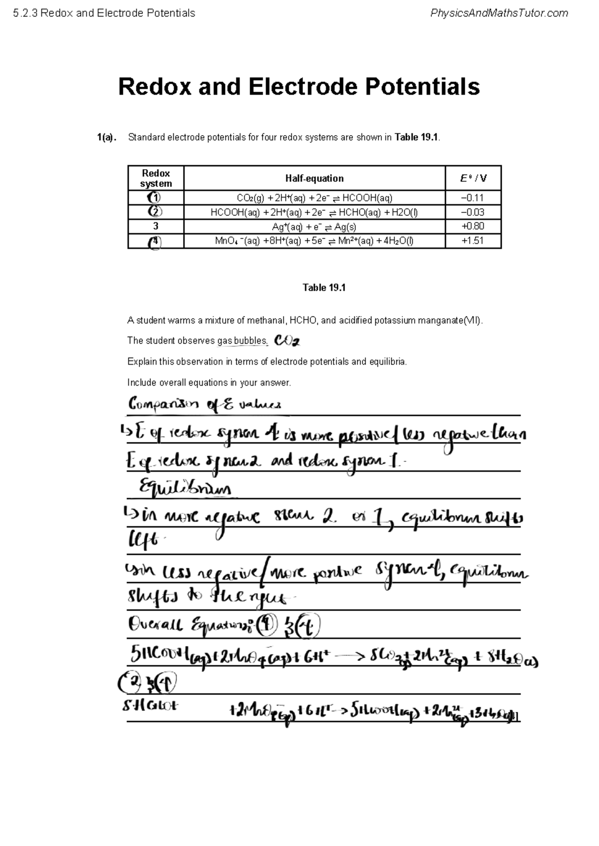 **5.2.3 Redox and Electrode Potentials - Question Paper** - Studocu