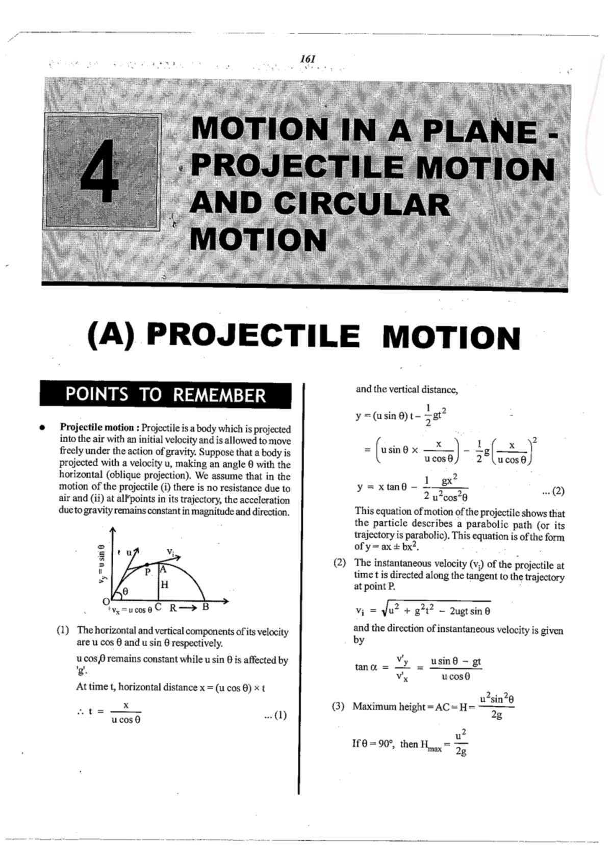161 MOTION IN A PLANE I 4 PROJECTILE MOTION & CIRCULAR MOTION: KEY ...