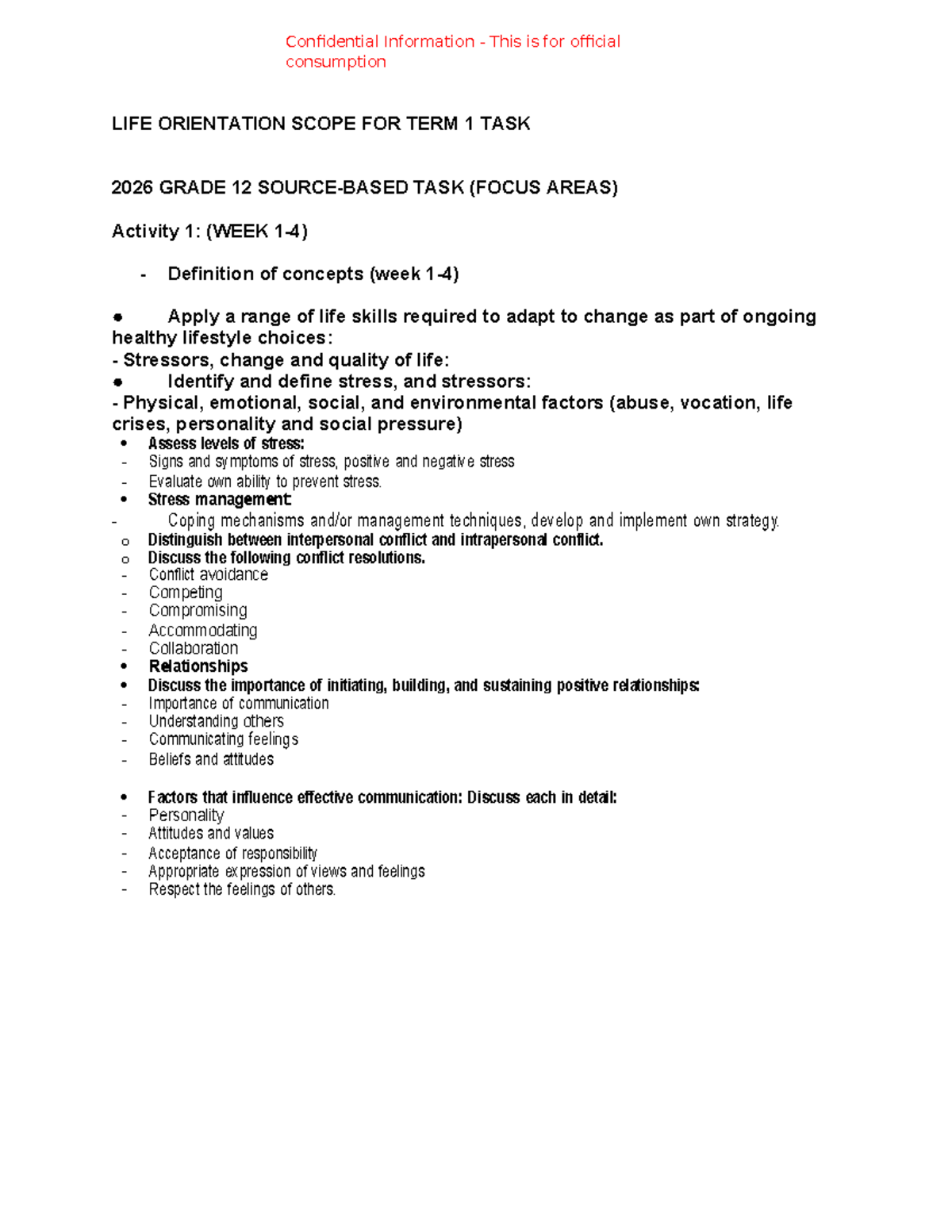 LIFE ORIENTATION TERM 1 TASK SCOPE 2026: GRADE 10-12 FOCUS AREAS - Studocu