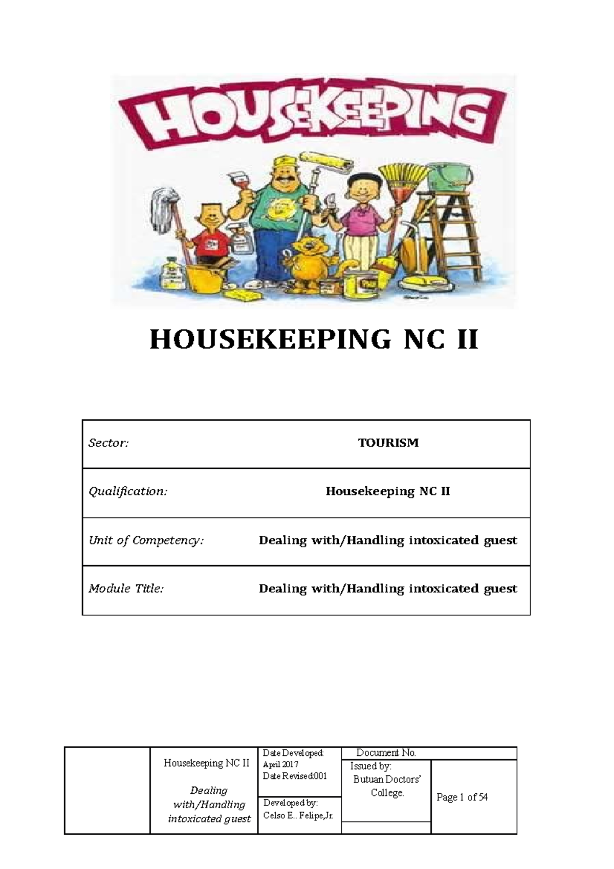 Handling Intoxicated Guests in Housekeeping NC II Module - Studocu
