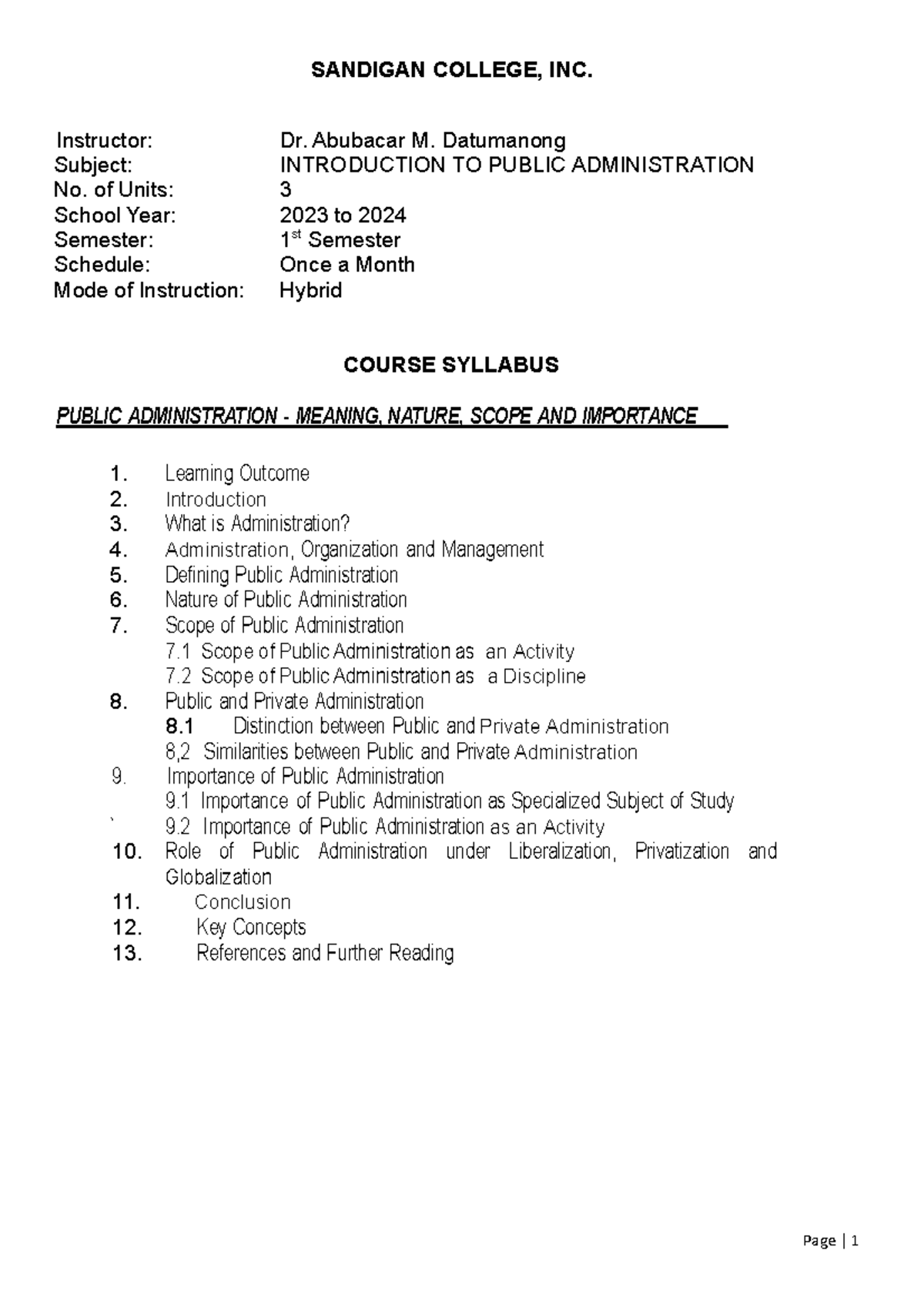 Introduction to Public Administration - Course Syllabus (AB) - Studocu