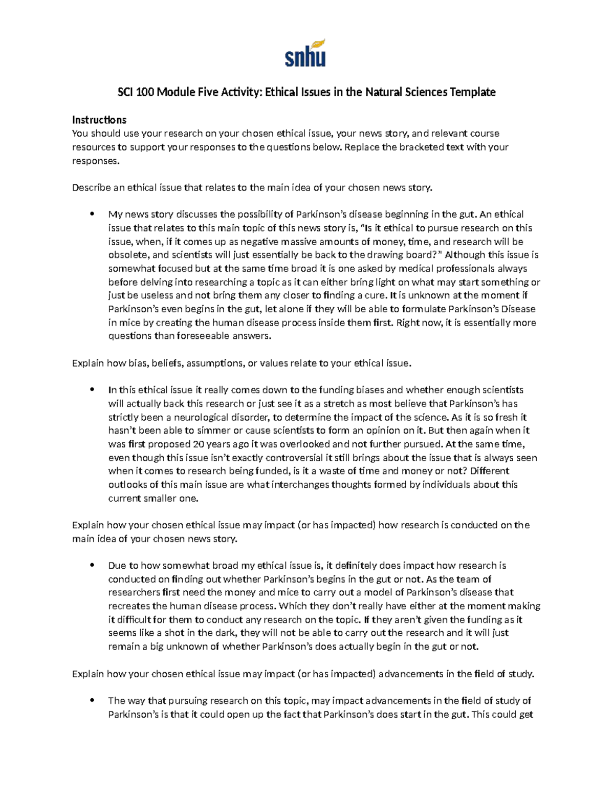 SCI 100 Module Five Activity: Exploring Ethical Issues in Gut Disease ...