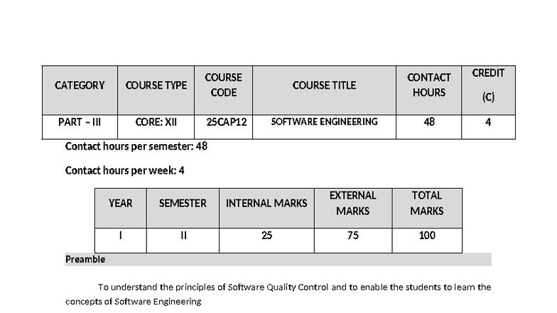 Software Engineering Syllabus - 25CAP12 Core Course Details - Studocu