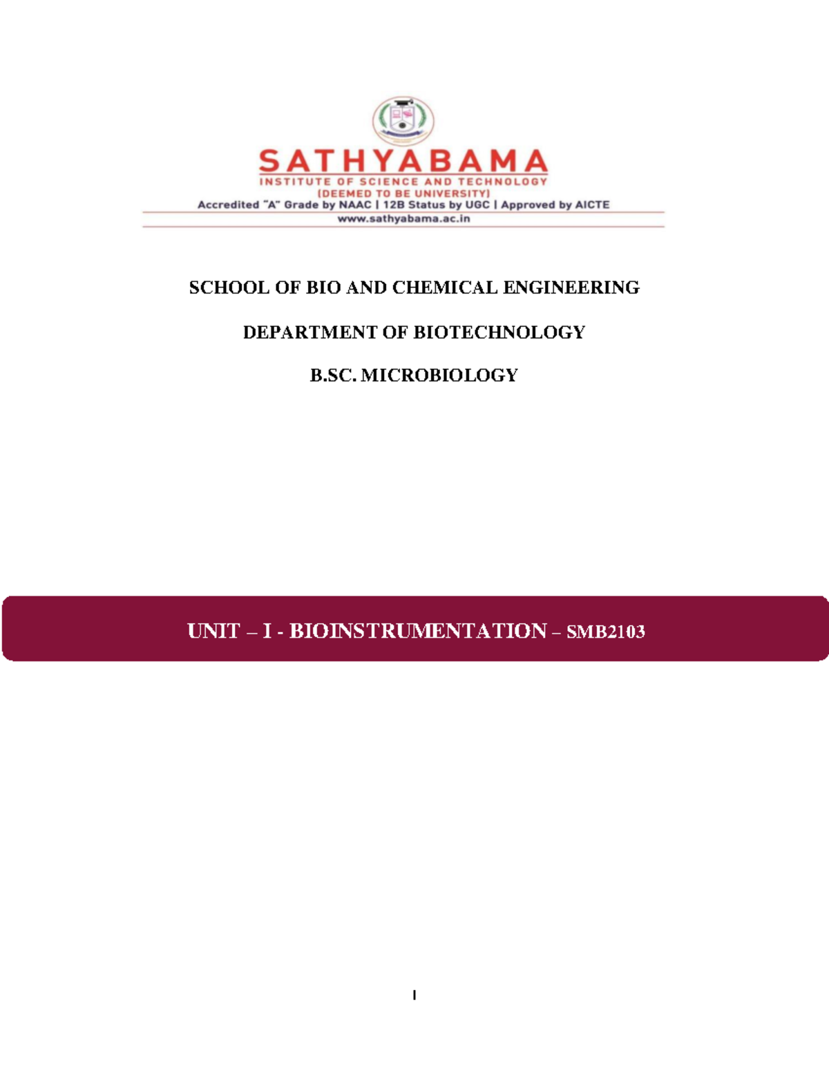 SMB2103 - B.Sc. Microbiology Unit I: Bioinstrumentation Overview - Studocu