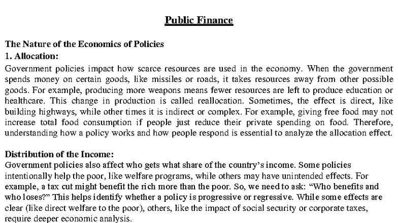 Public Finance: The Economics of Policies - Midterm Notes - Studocu