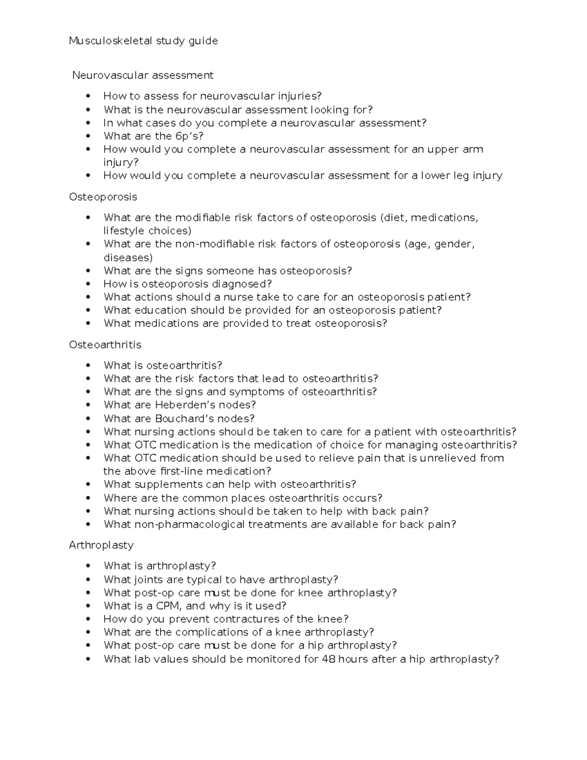 MS Study Guide: Neurovascular Assessment & Musculoskeletal Conditions ...