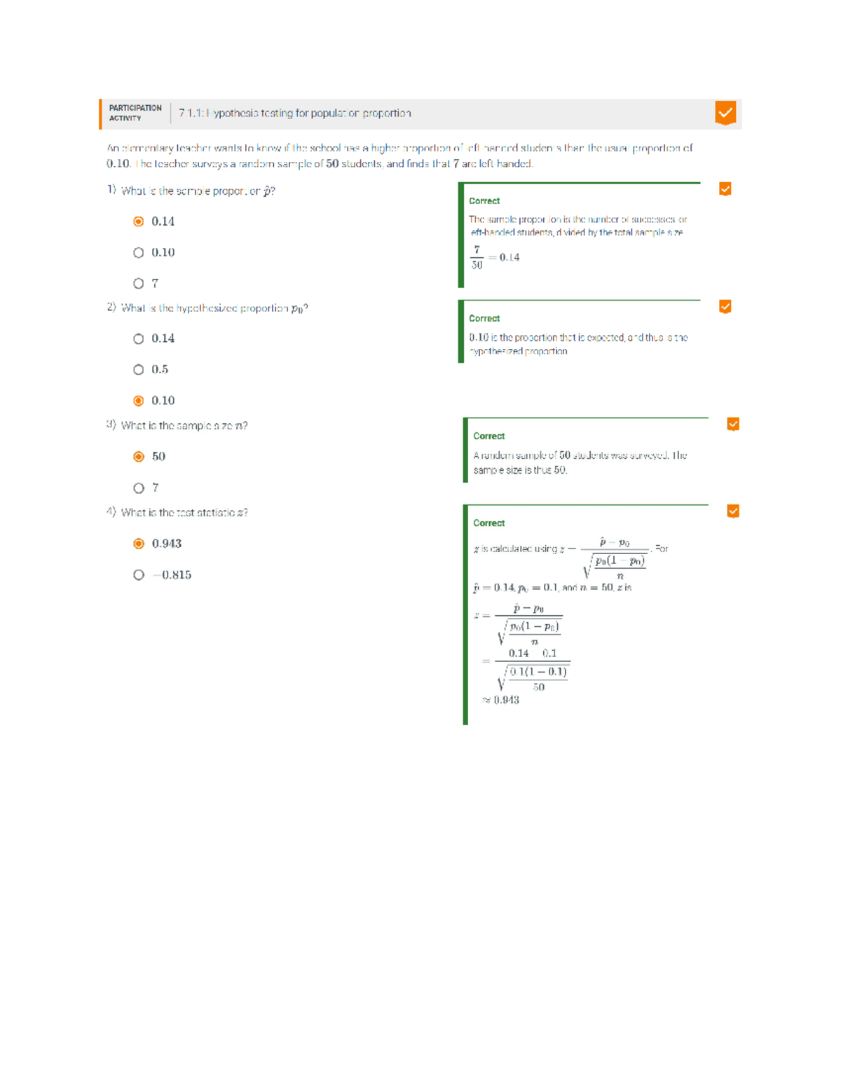 Hypothesis Testing for Proportion - Zybooks Module 7 Activities - Studocu