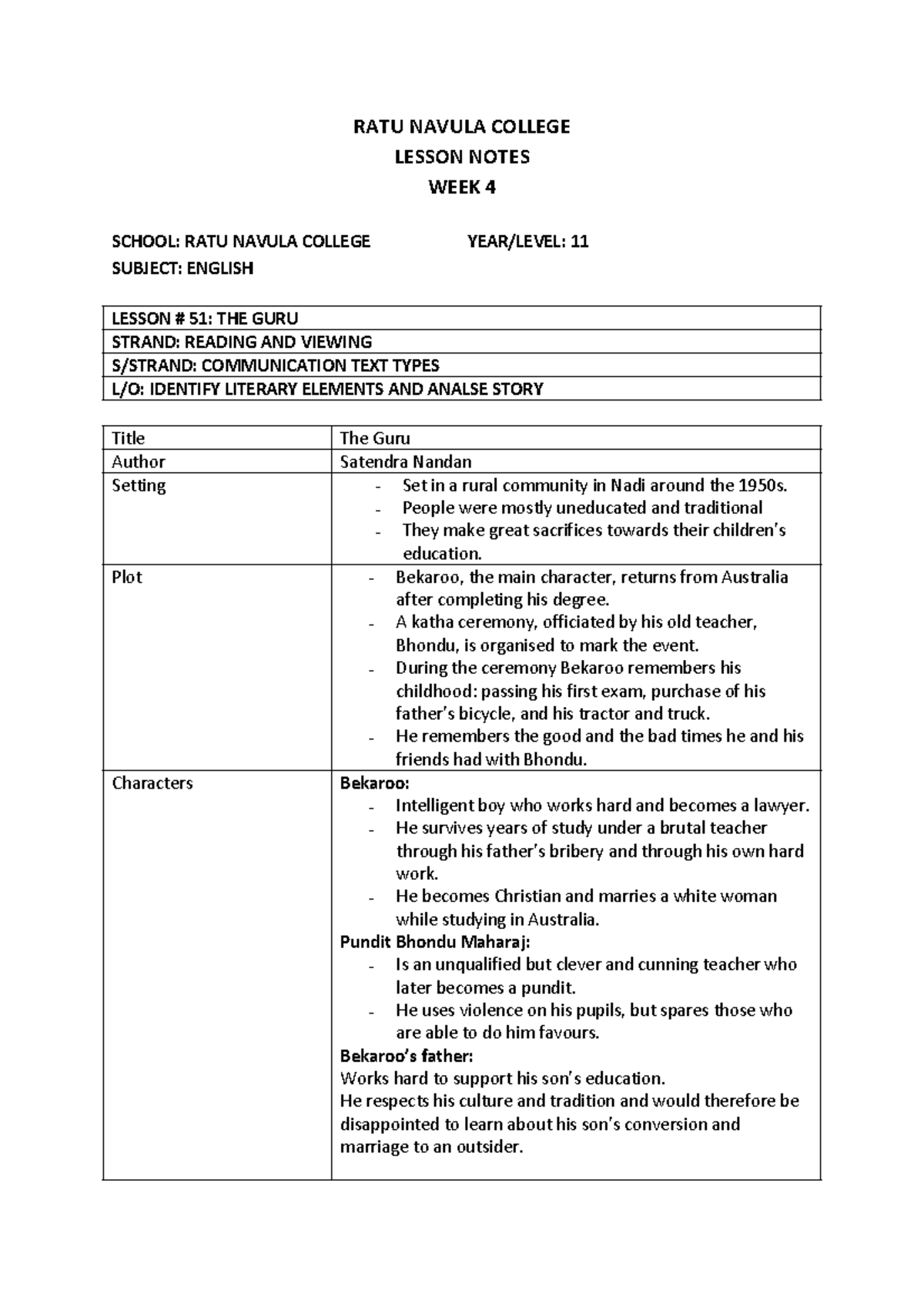 **RATU NAVULA COLLEGE - ENGLISH LESSON NOTES: MOVING THROUGH THE SILENT ...