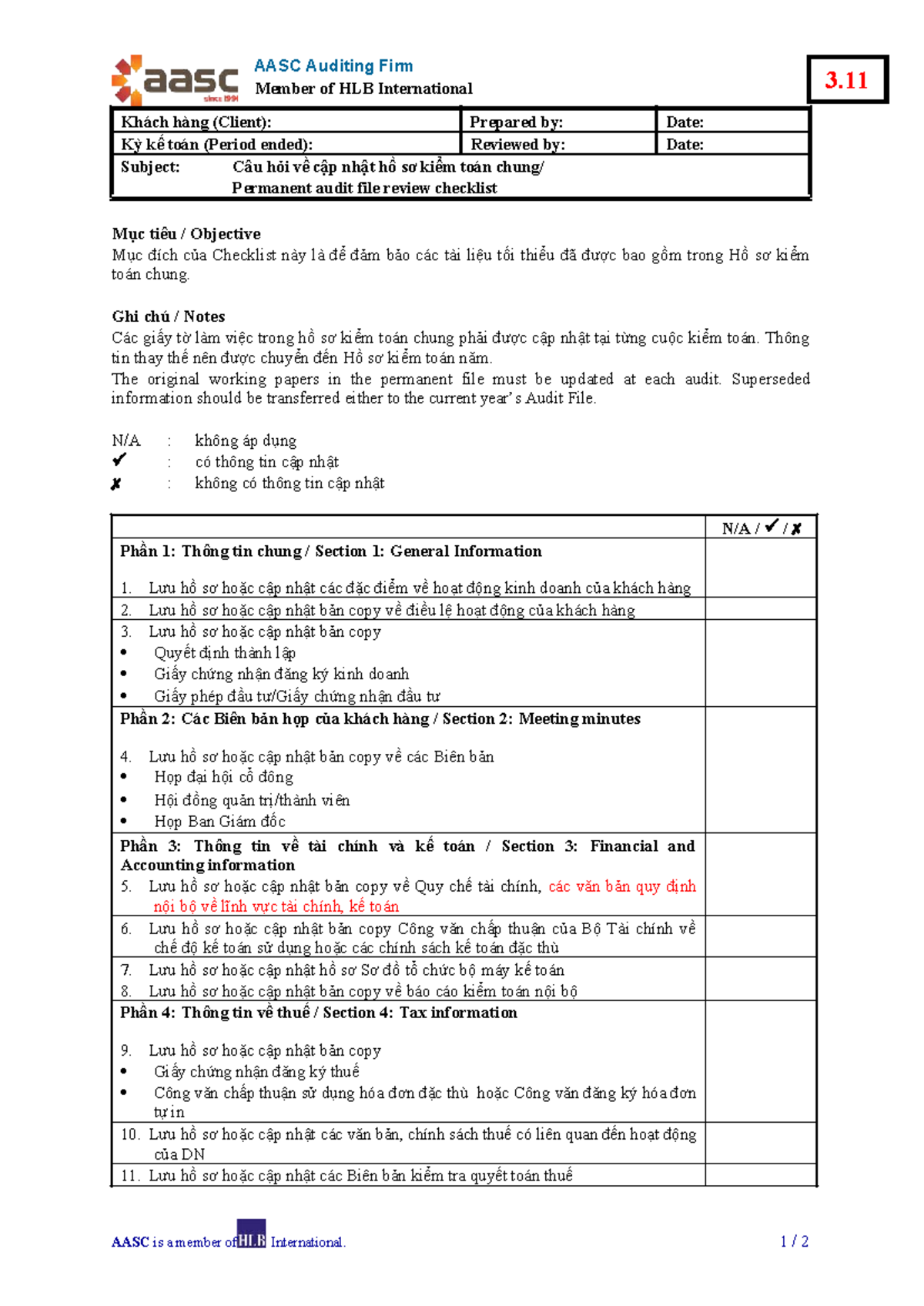 AASC Auditing Permanent File Update Checklist (PF0) - Studocu