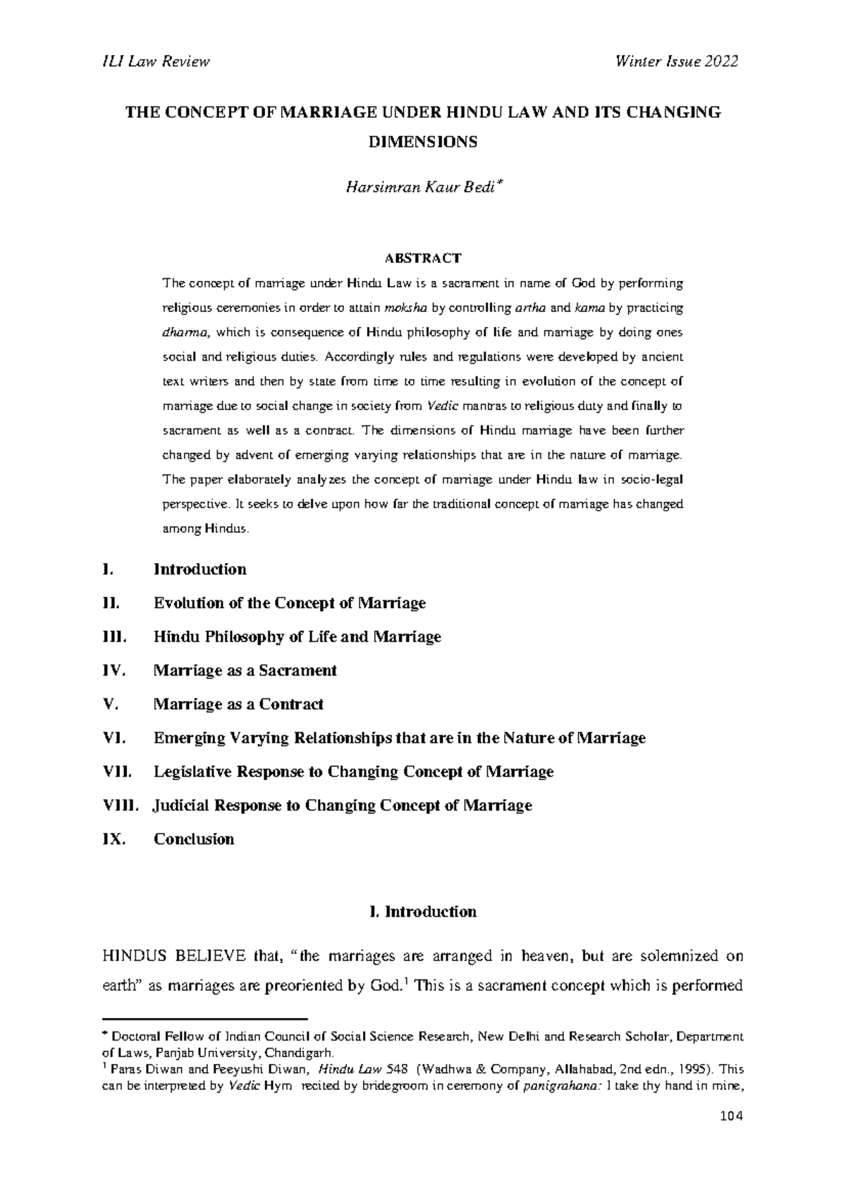 ILI Law Review Winter Issue 2022: Evolving Dimensions of Marriage in ...