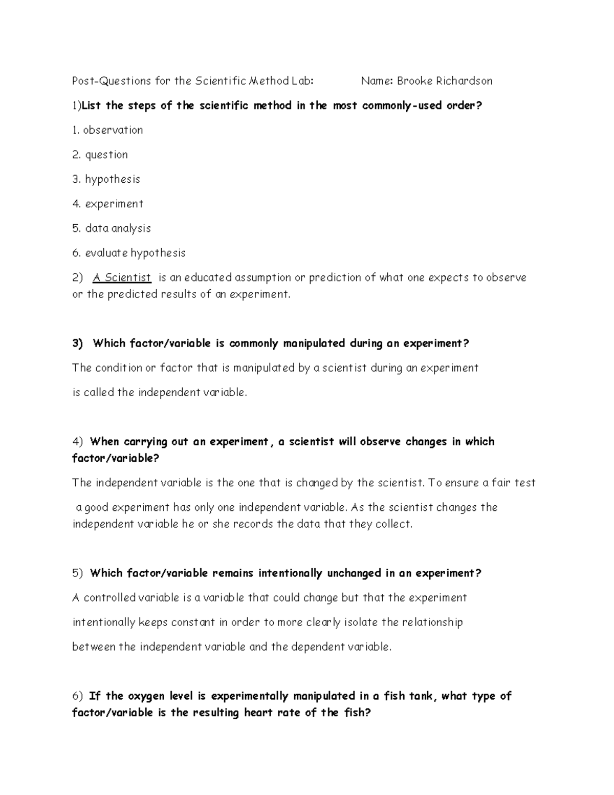 Post-Lab Questions for Scientific Method: Alka-Seltzer Experiment - Studocu