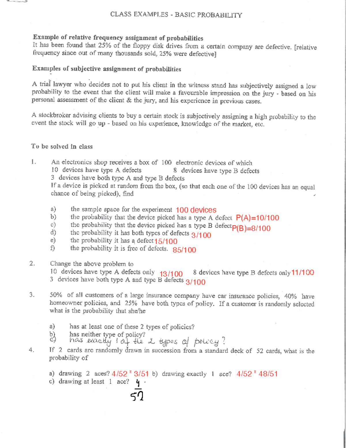 BASIC PROBABILITY CLASS EXAMPLES & ASSIGNMENTS (MATH 101) - Studocu