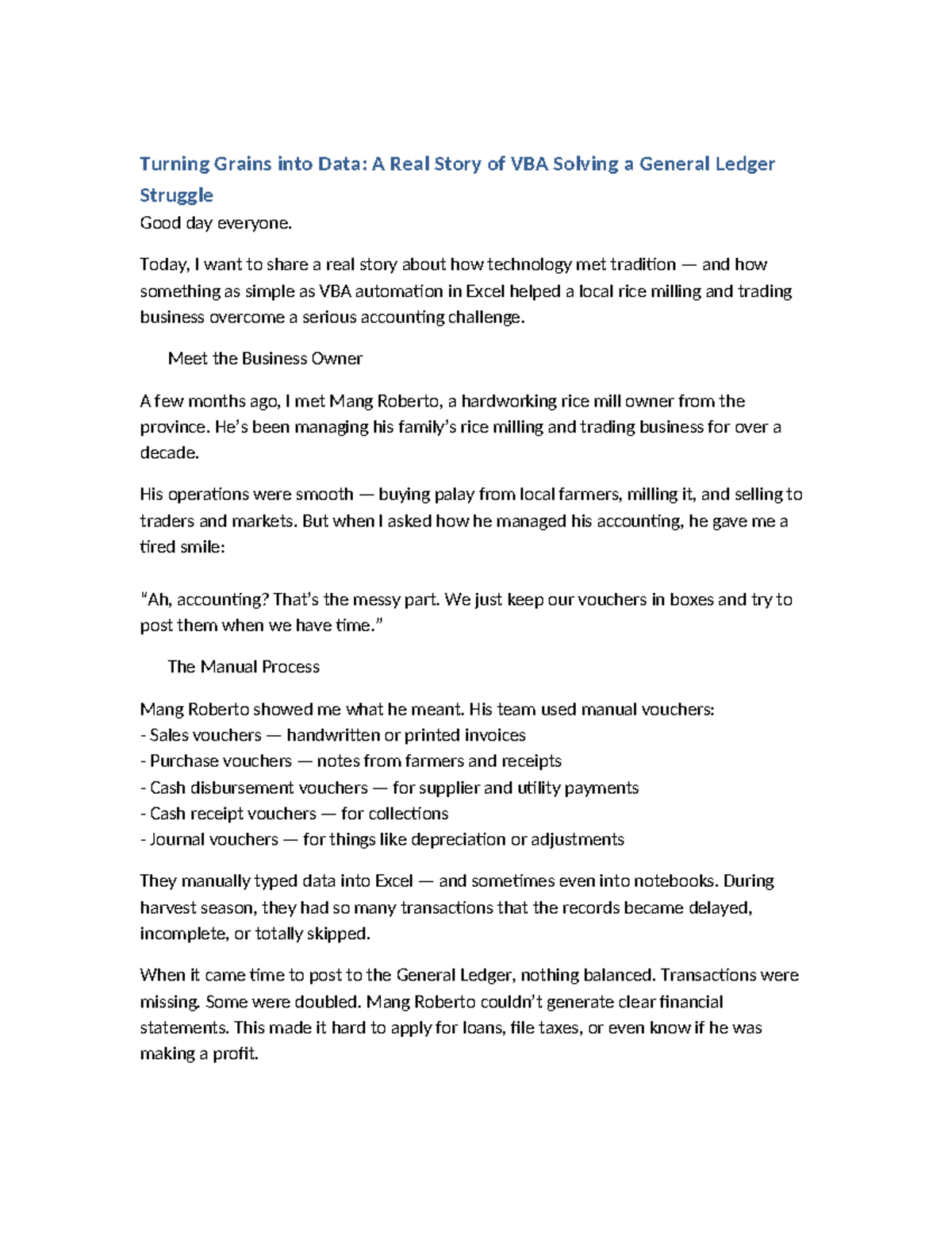 VBA Automation in Rice Mill Accounting: A Real-World Solution - Studocu