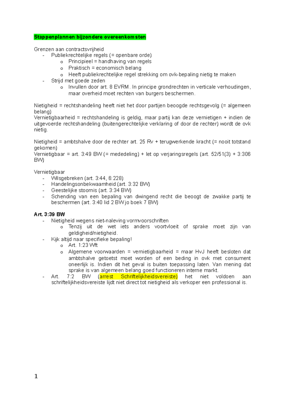 Stappenplannen Bijzondere Overeenkomsten: Contractsvrijheid en ...