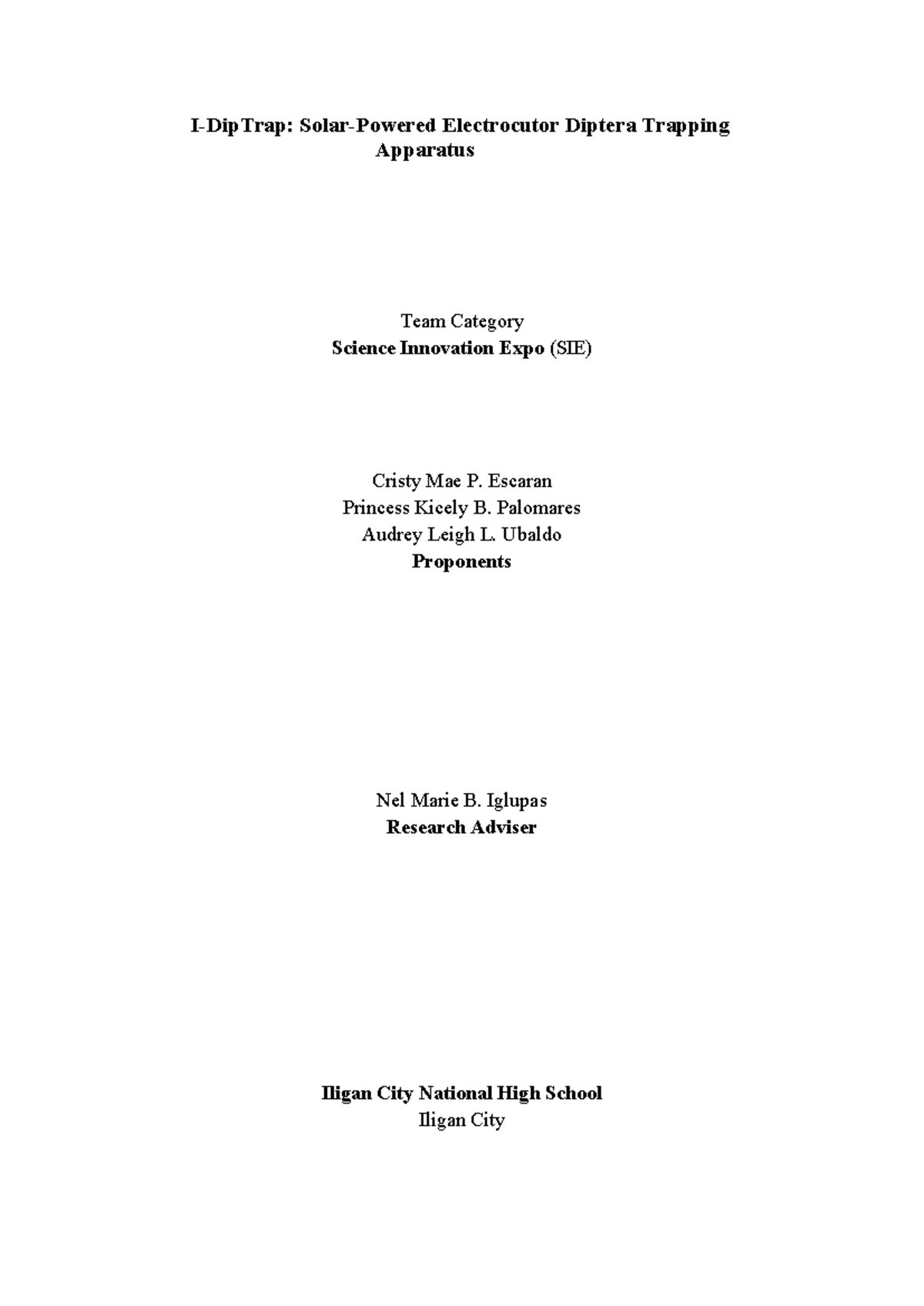 Electrocutor Diptera Trapping Device: SIE Team 2 Innovation Project ...