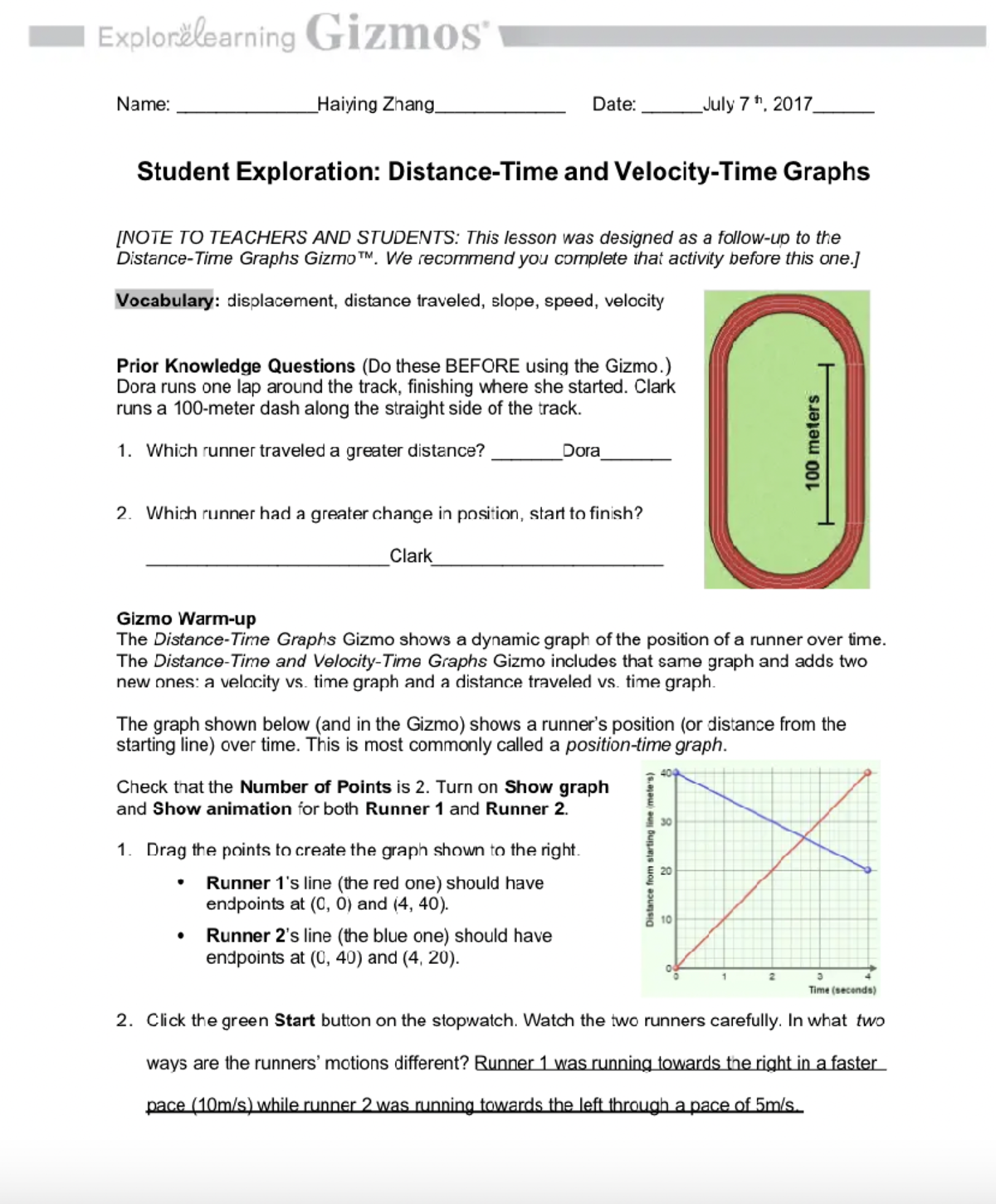 Distance-Time & Velocity-Time Graphs: Metric Analysis - Studocu