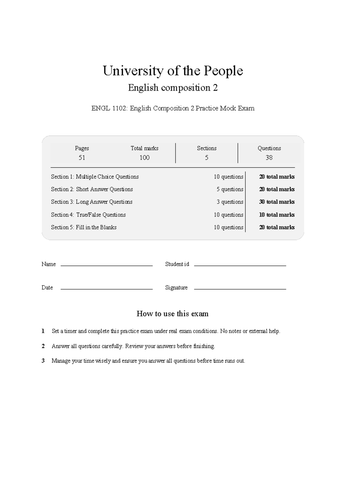ENGL 1102: English Composition 2 Practice Mock Exam 2026 - Studocu