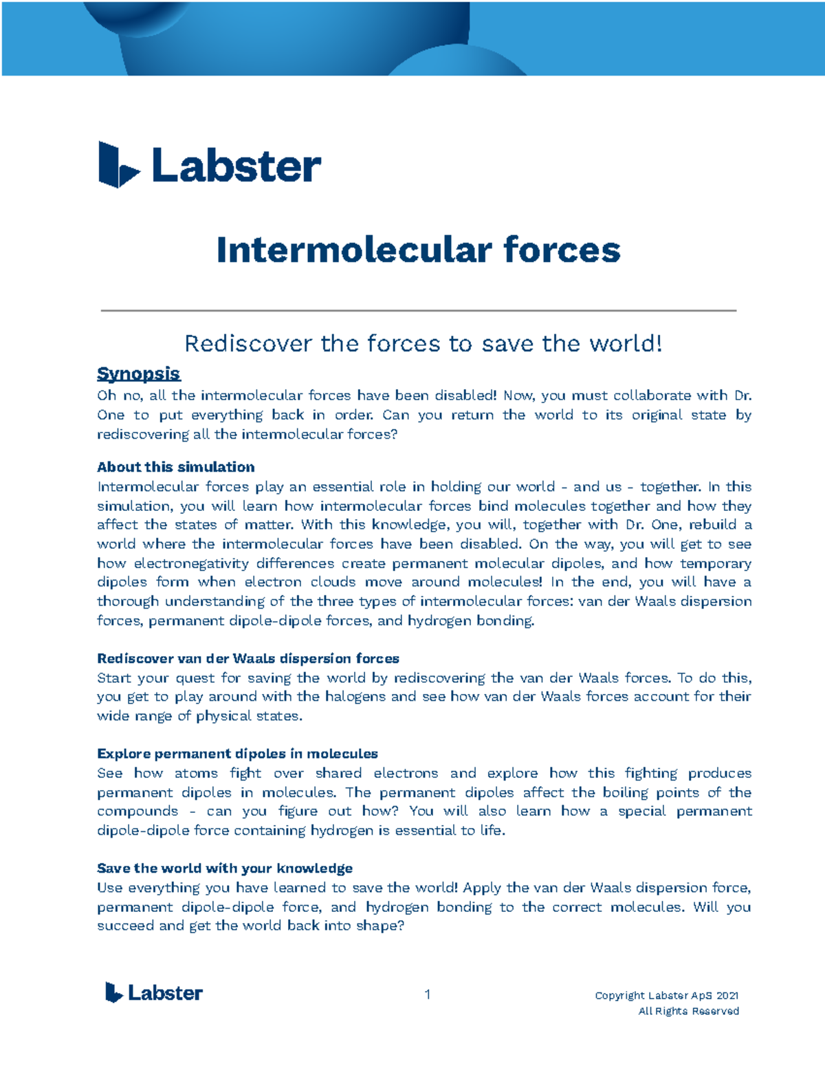 Lab Manual: Intermolecular Forces - Save the World Simulation - Studocu