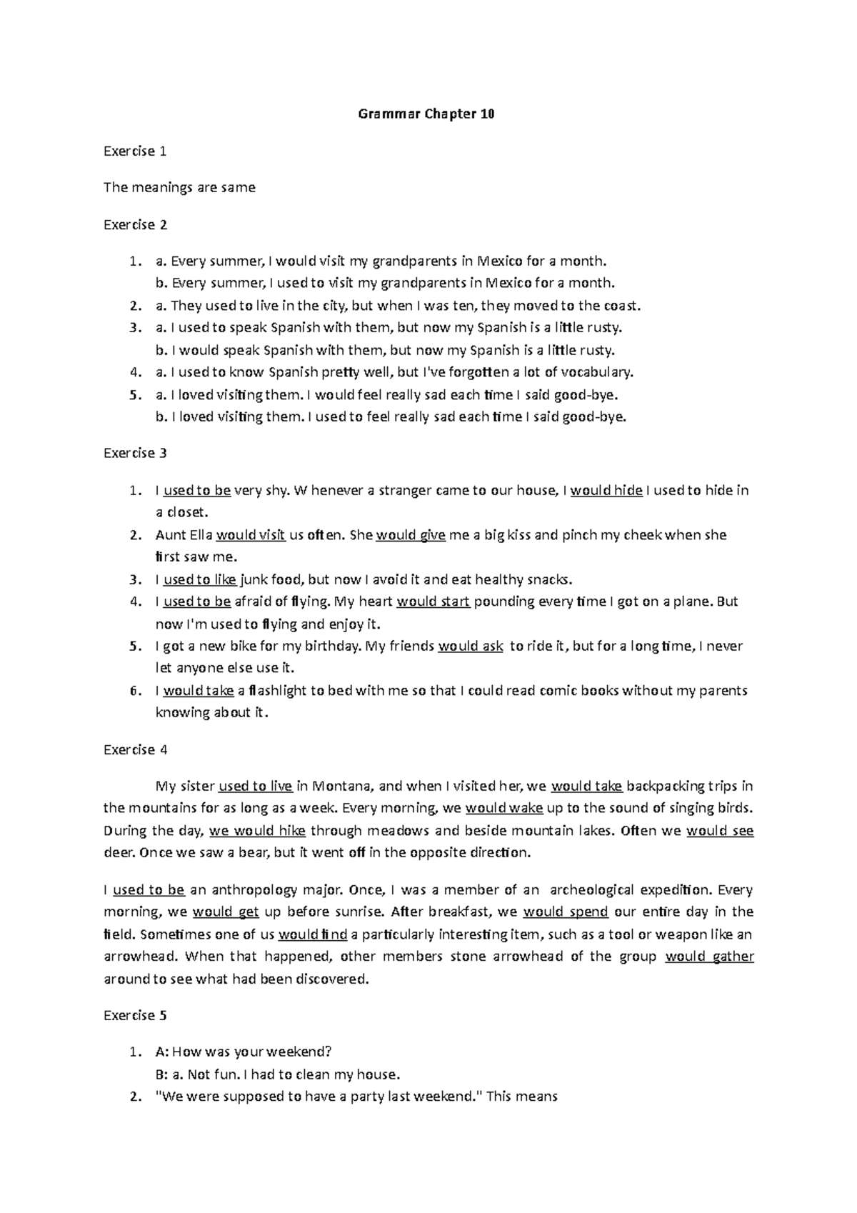 Grammar Chapter 10 Exercises 1-8 and 10 Review - Studocu