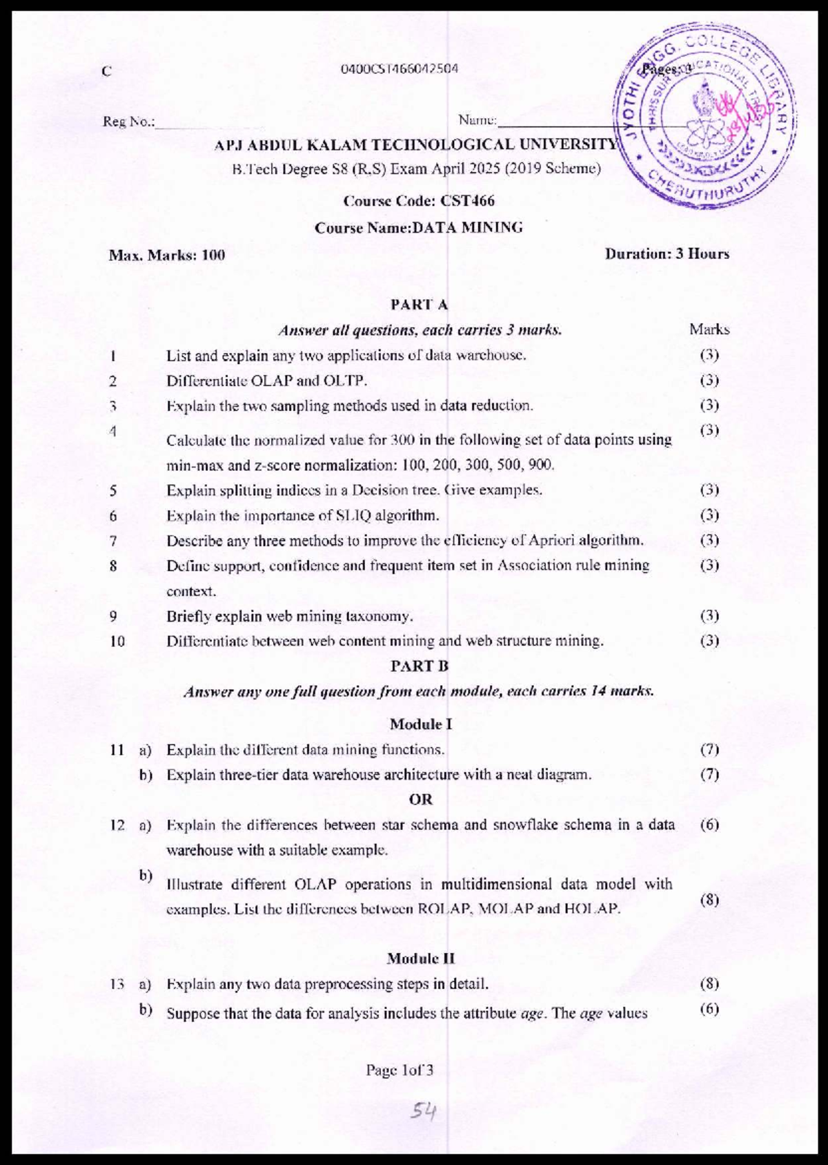 CST466 Data Mining Exam Questions & Answers - April 2025 - Studocu