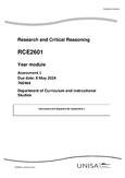 RCE2601 - Unisa - Research and Critical Reason - Studocu