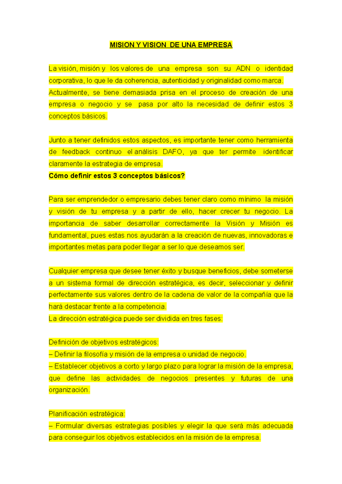 Misión y Visión Empresarial: Claves para el Éxito Estratégico - Studocu