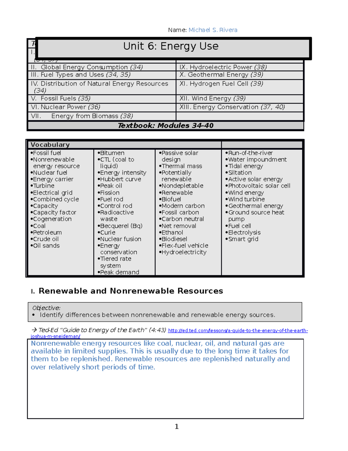 Unit 6 Packet - Apes - Topics: I. Renewable and Nonrenewable Resources ...