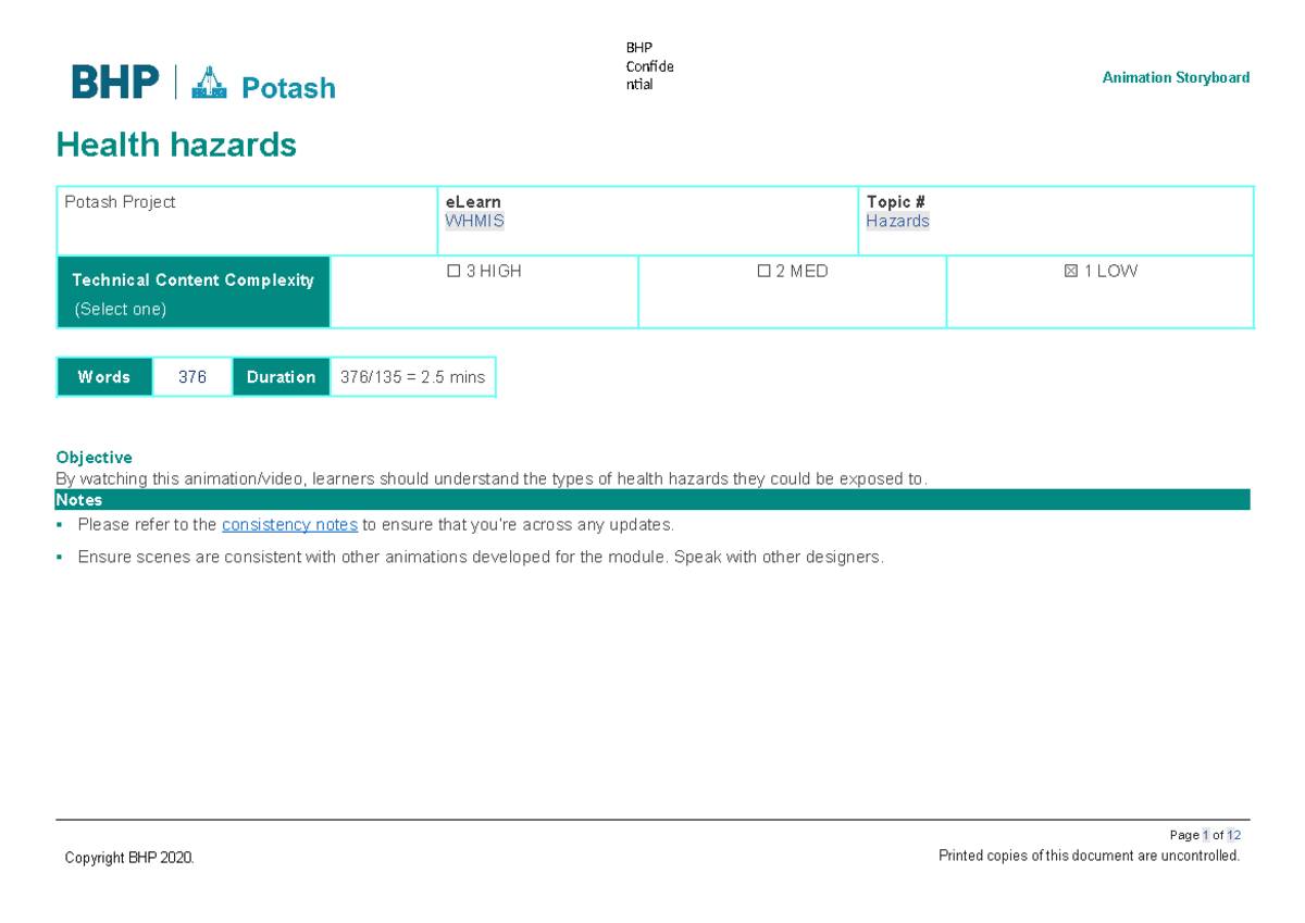 POT-Animation Storyboard - Whmis - Health hazards - Confide ntial ...