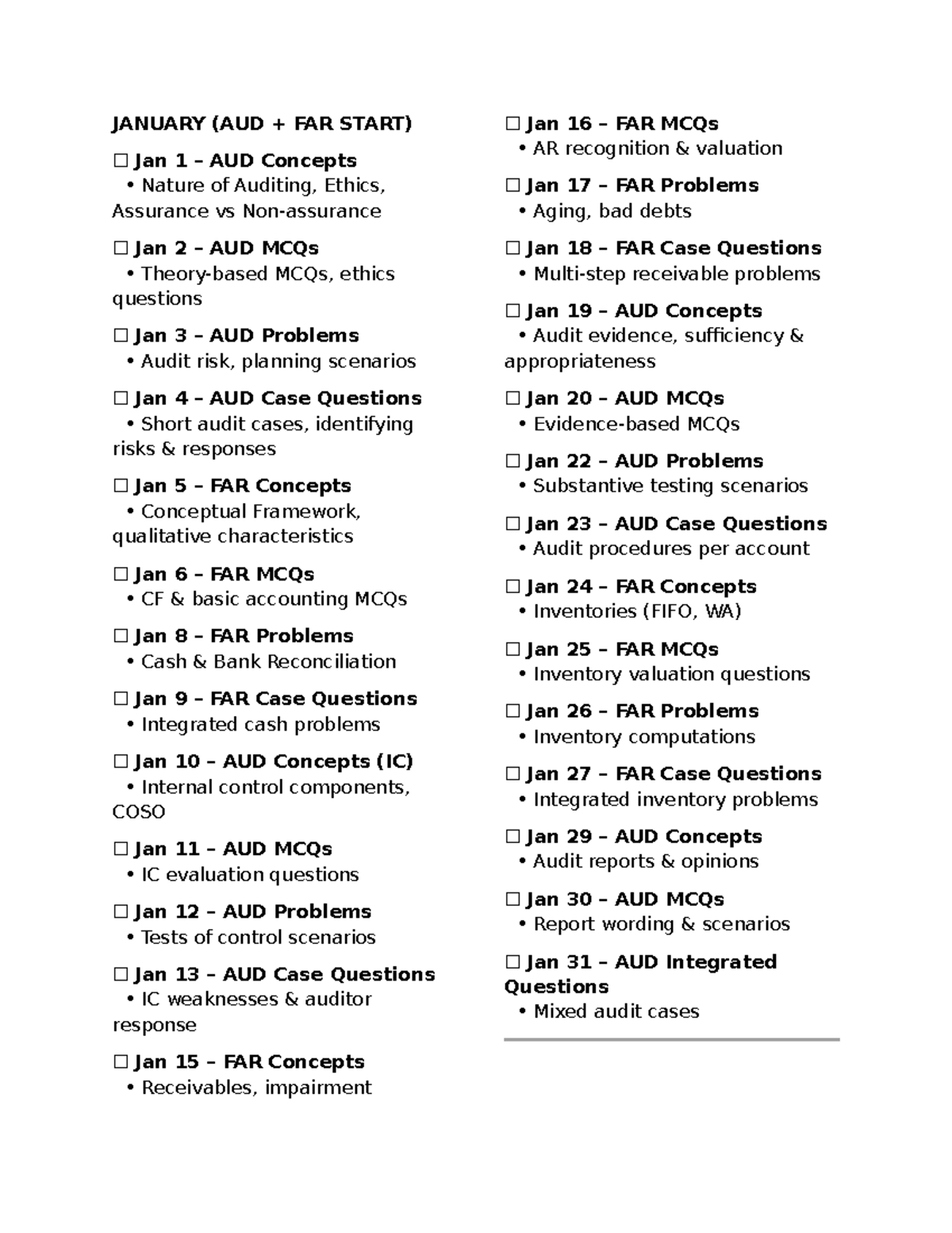 Study Print - AUD & FAR Questions and Problems Overview - Studocu