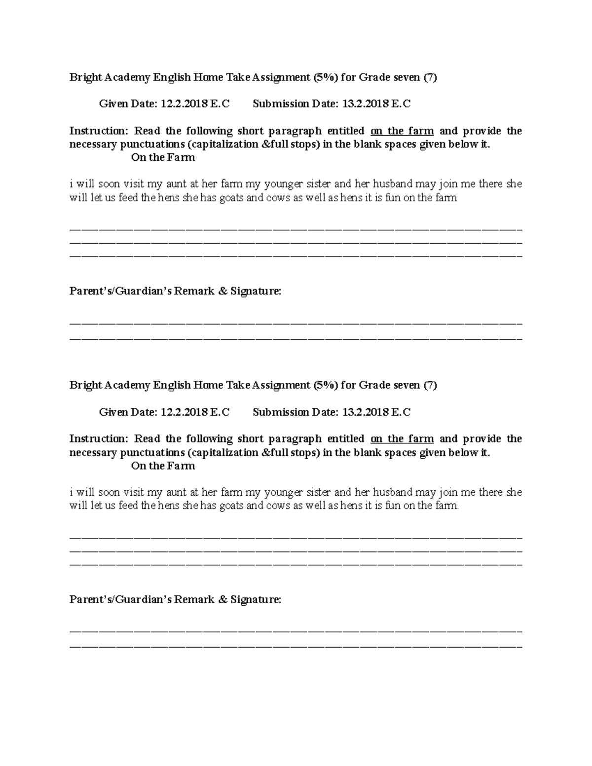 G7-HT1 English Home Take Assignment: Punctuation Practice - Studocu