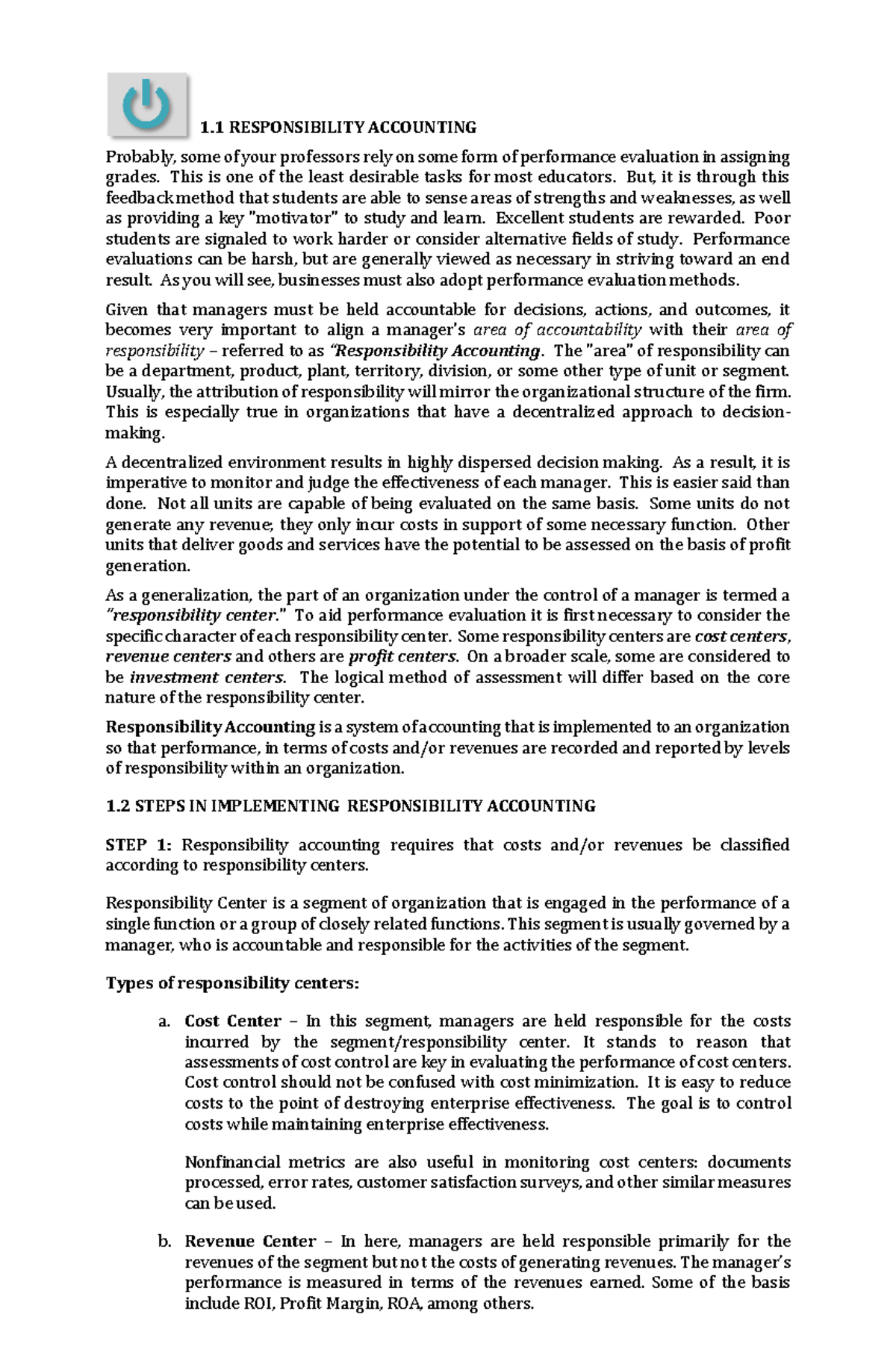 Responsibility Accounting, Transfer Pricing & Balanced Scorecard ...