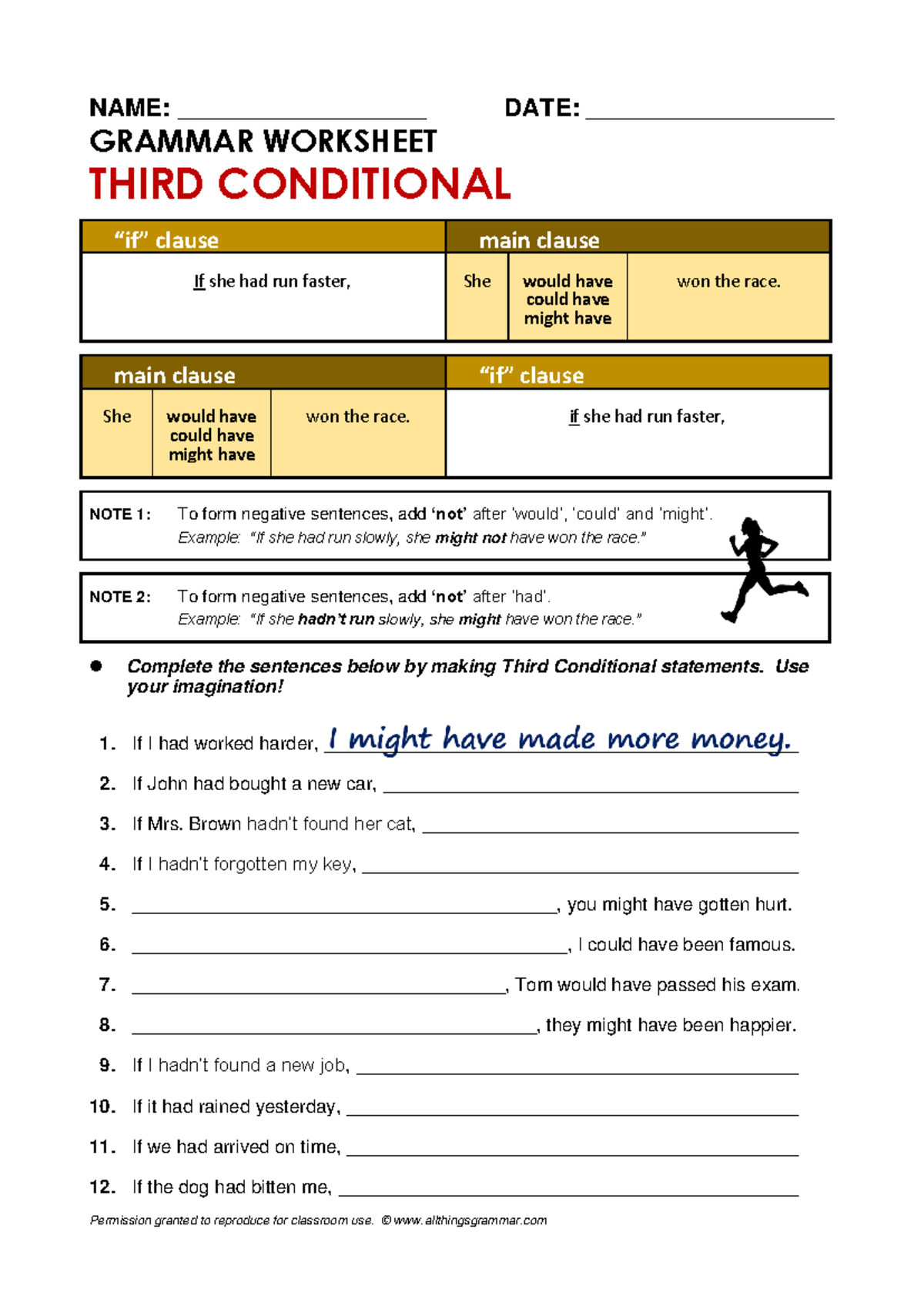 F6 - Grammar Worksheet: Third Conditional Practice Exercises - Studocu