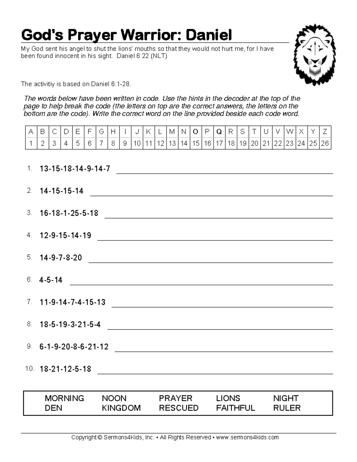 Prayer Warrior: Daniel Decoder Activity for Code Breaking - Studocu