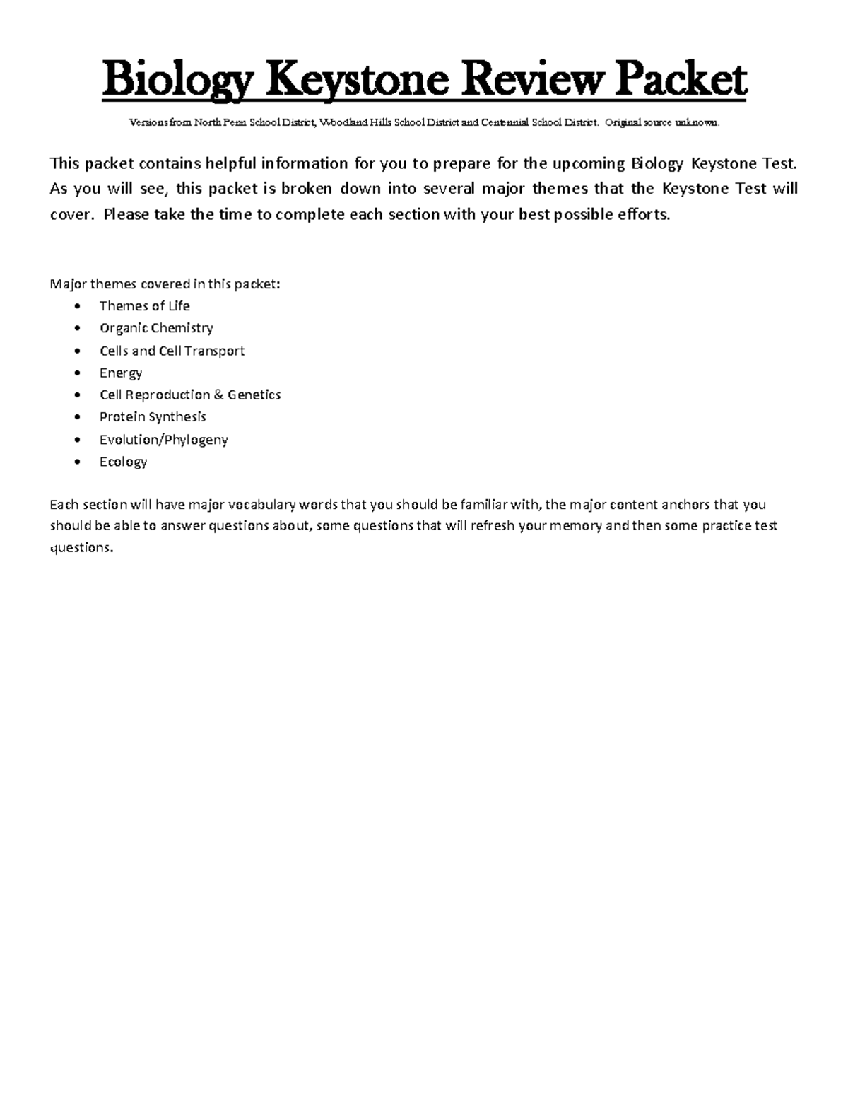 Biology Keystone Review Packet from MC - Biology Keystone Review Packet ...