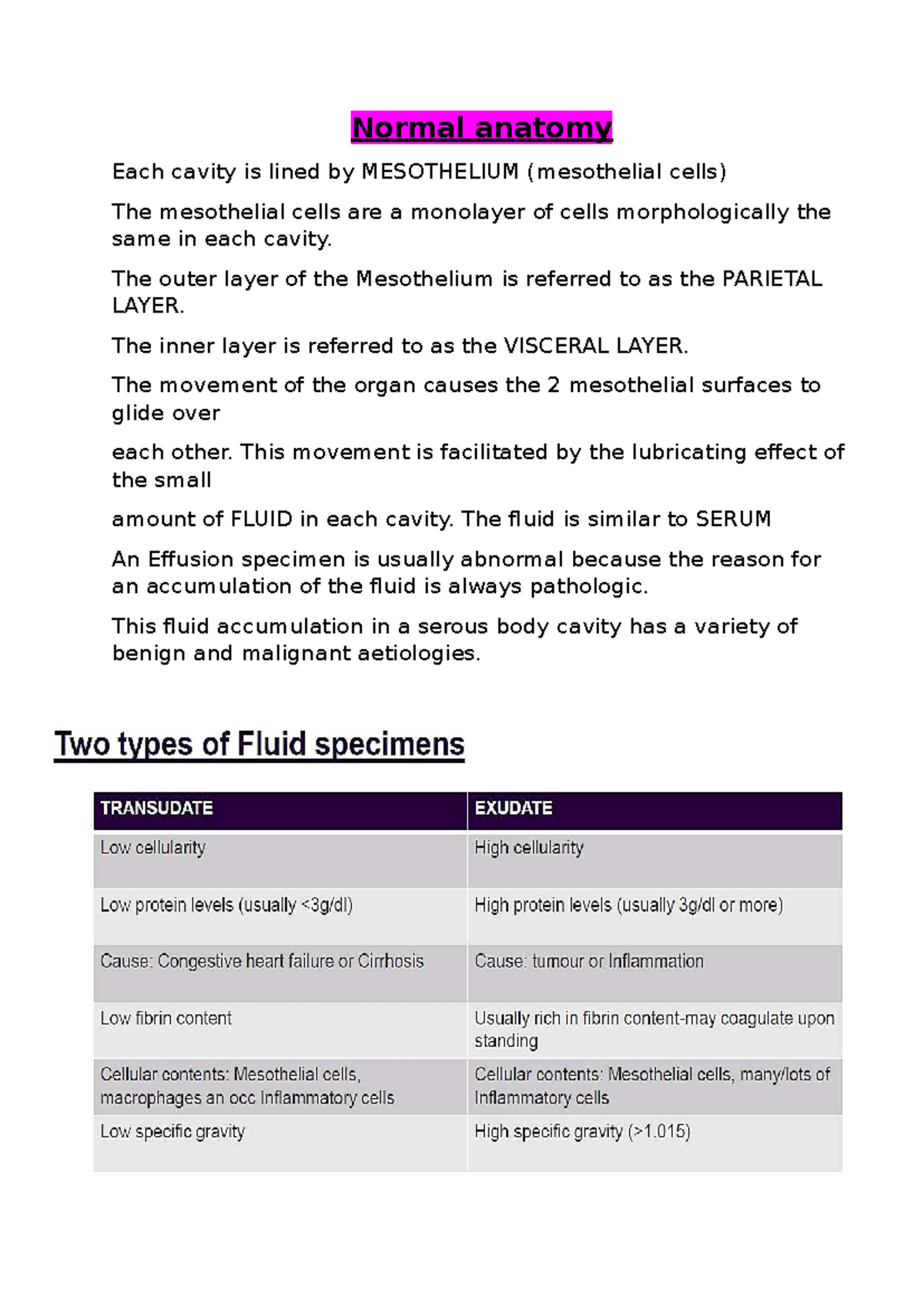 Effusions Benign: Cytopathology Notes for ANAT 101 - Studocu