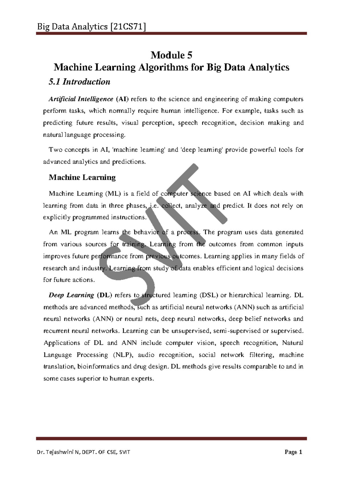 BDA (21CS71) Module 5 - Machine Learning Algorithms Overview and ...