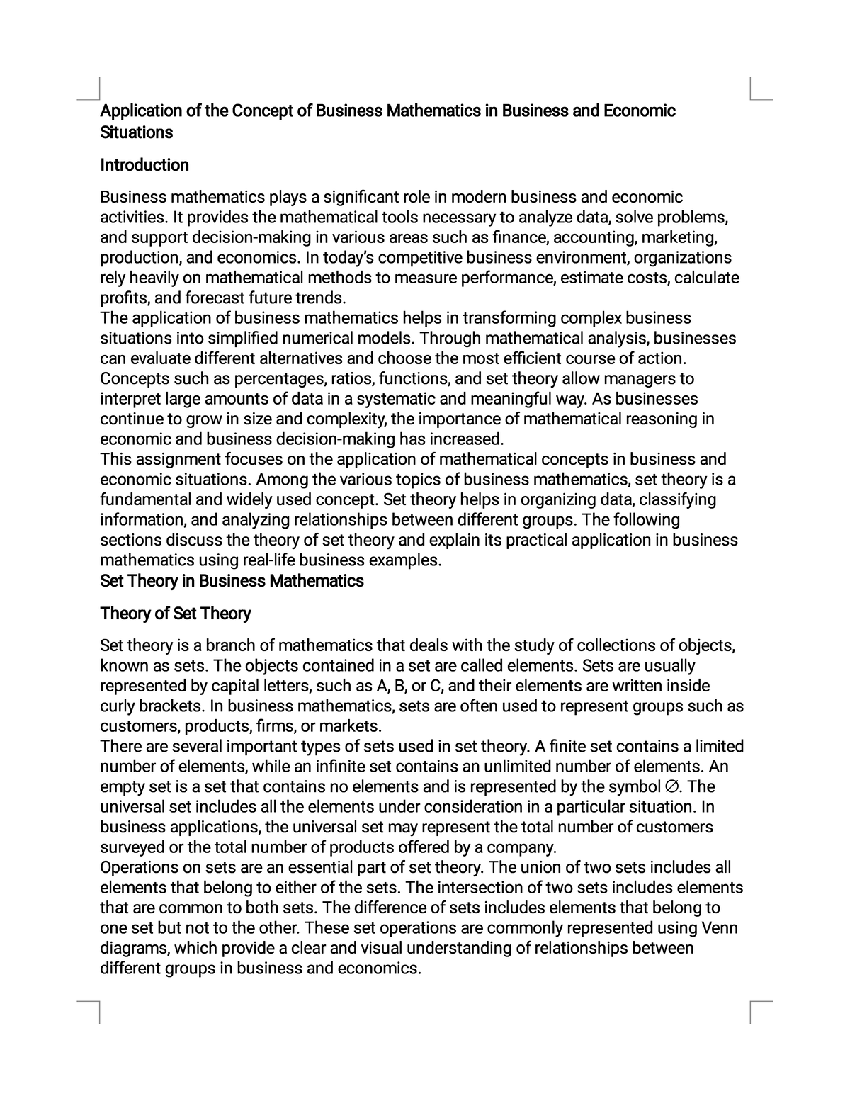 Application of Business Mathematics Concepts in Economics and Finance ...