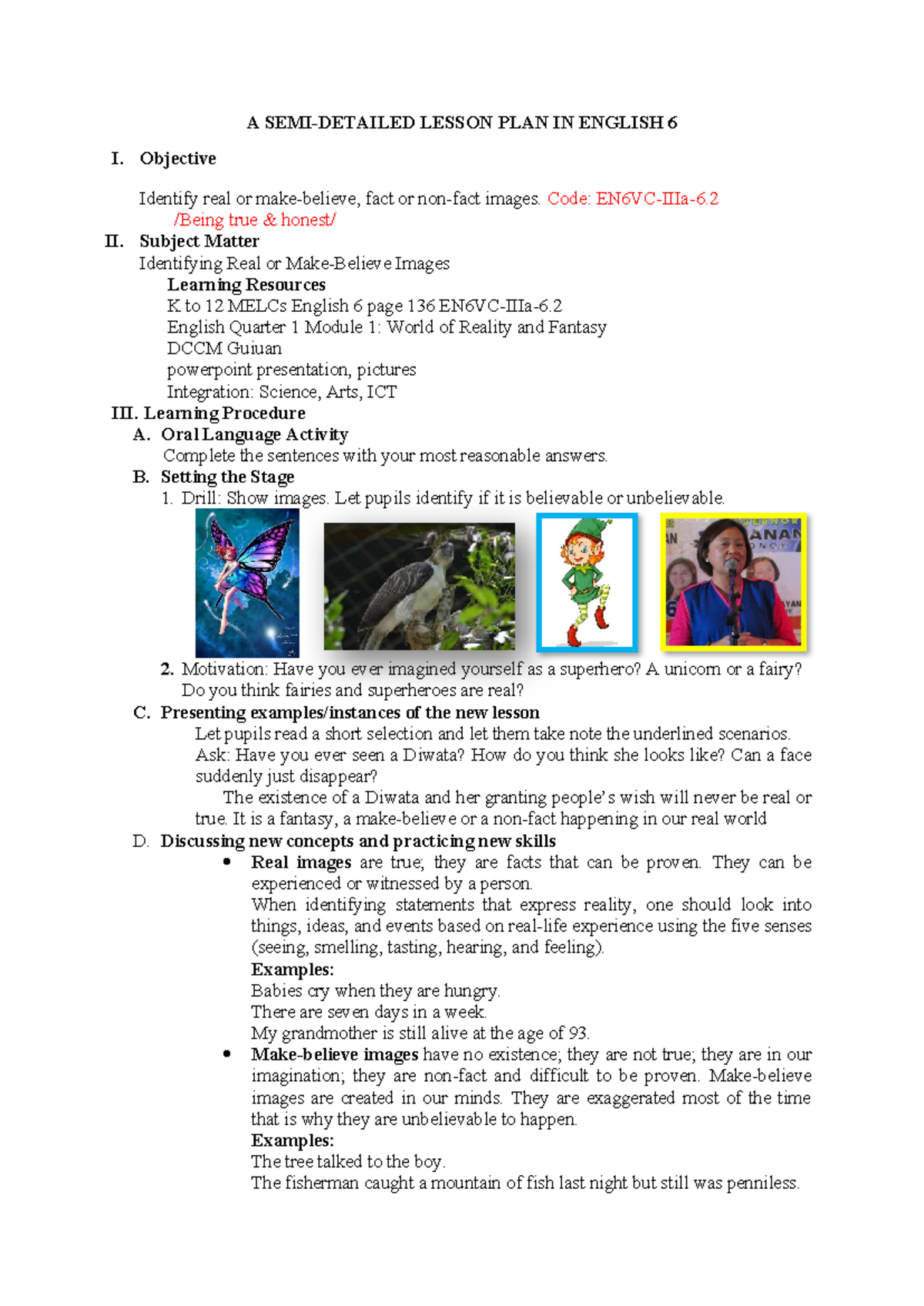 A SEMI Detailed Lesson PLAN IN English 6 - A SEMI-DETAILED LESSON PLAN ...