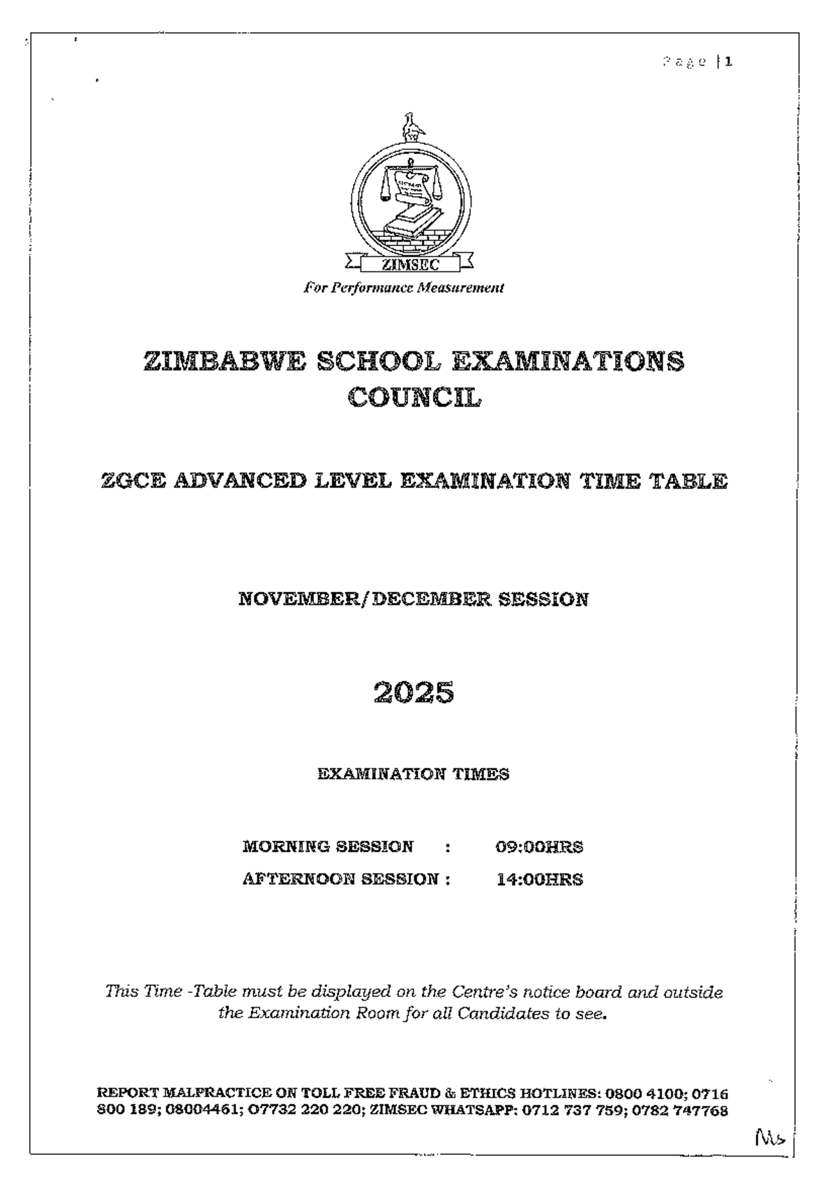 ZIMSEC A Level Nov 2025 Examination Time Table and Guidelines - Studocu