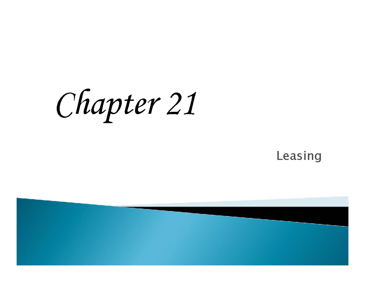 Chapter 21: Leasing - NPV Analysis and Tax Implications - Studocu