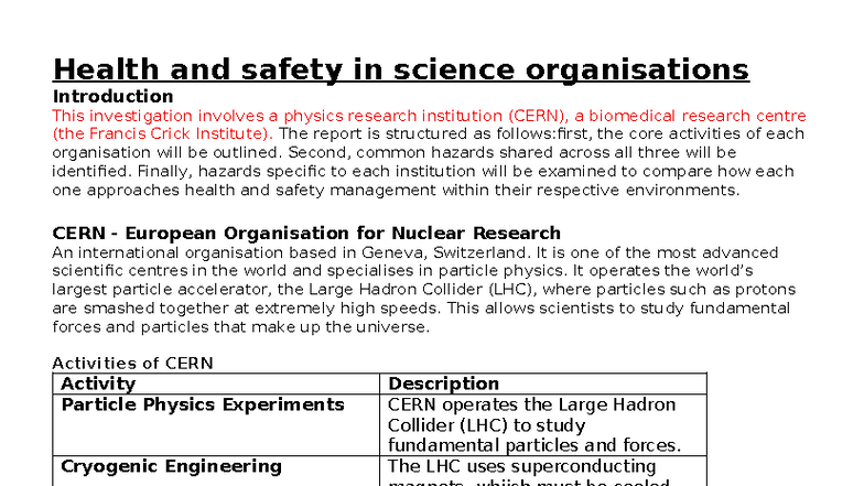 4A Health and Safety Management in CERN and Francis Crick Institute ...