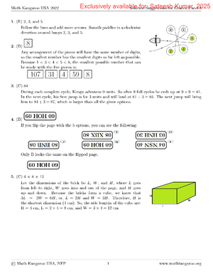 Math Kangaroo - 2024 Solutions Grades 5&6 - gsegtr4 - Studocu