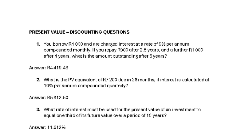 PRESENT VALUE DISCOUNTING PROBLEMS - FINANCE 101 - Studocu