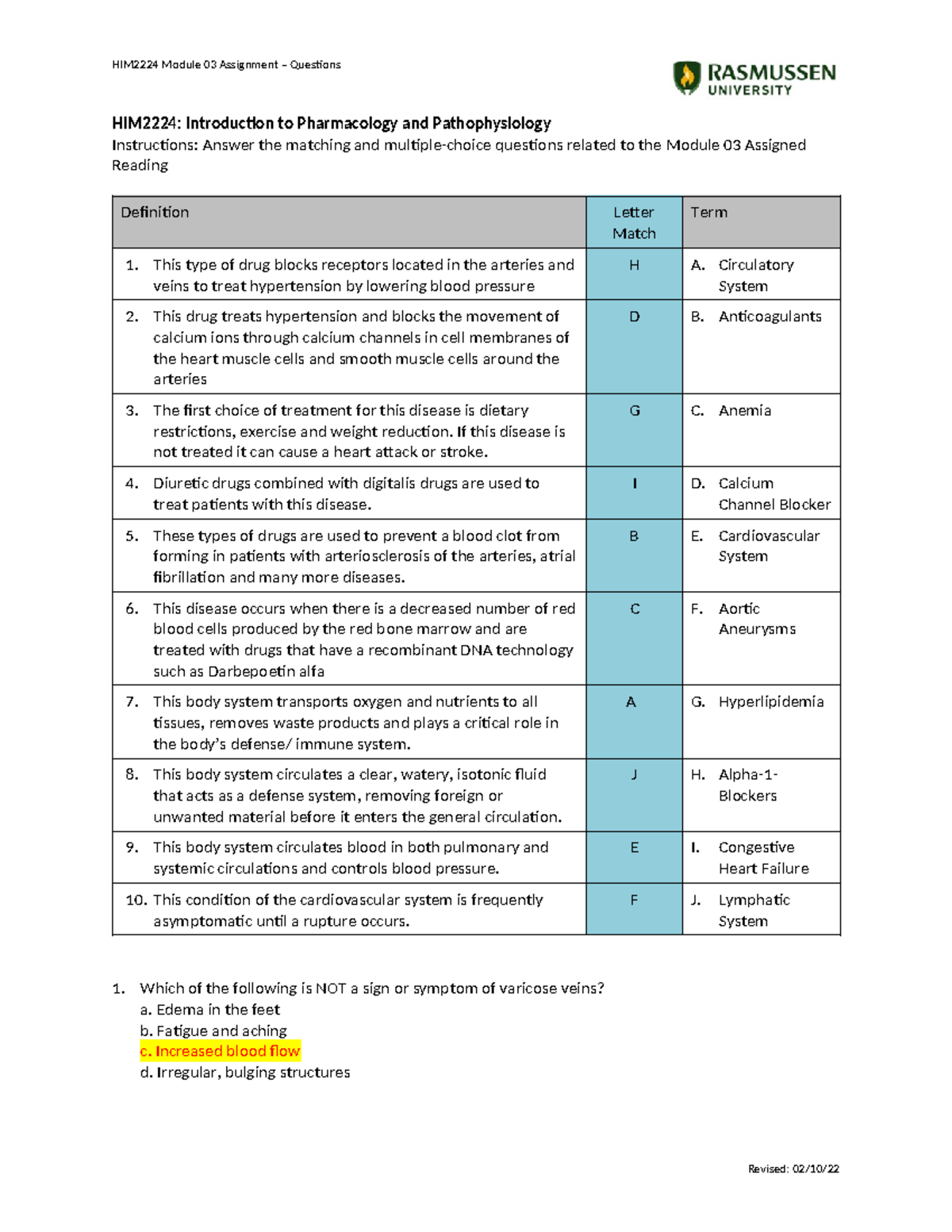 HIM2224 Module 03 Assignment: Pharmacology Questions & Answers - Studocu